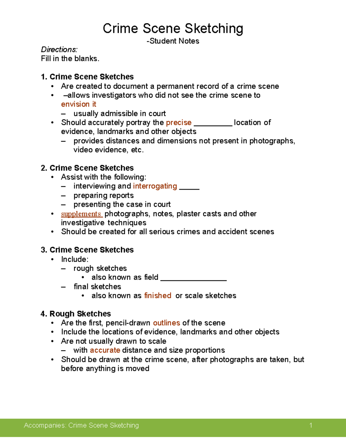 Crime Scene Sketch Notes -Student Notes Directions: Fill in the blanks ...