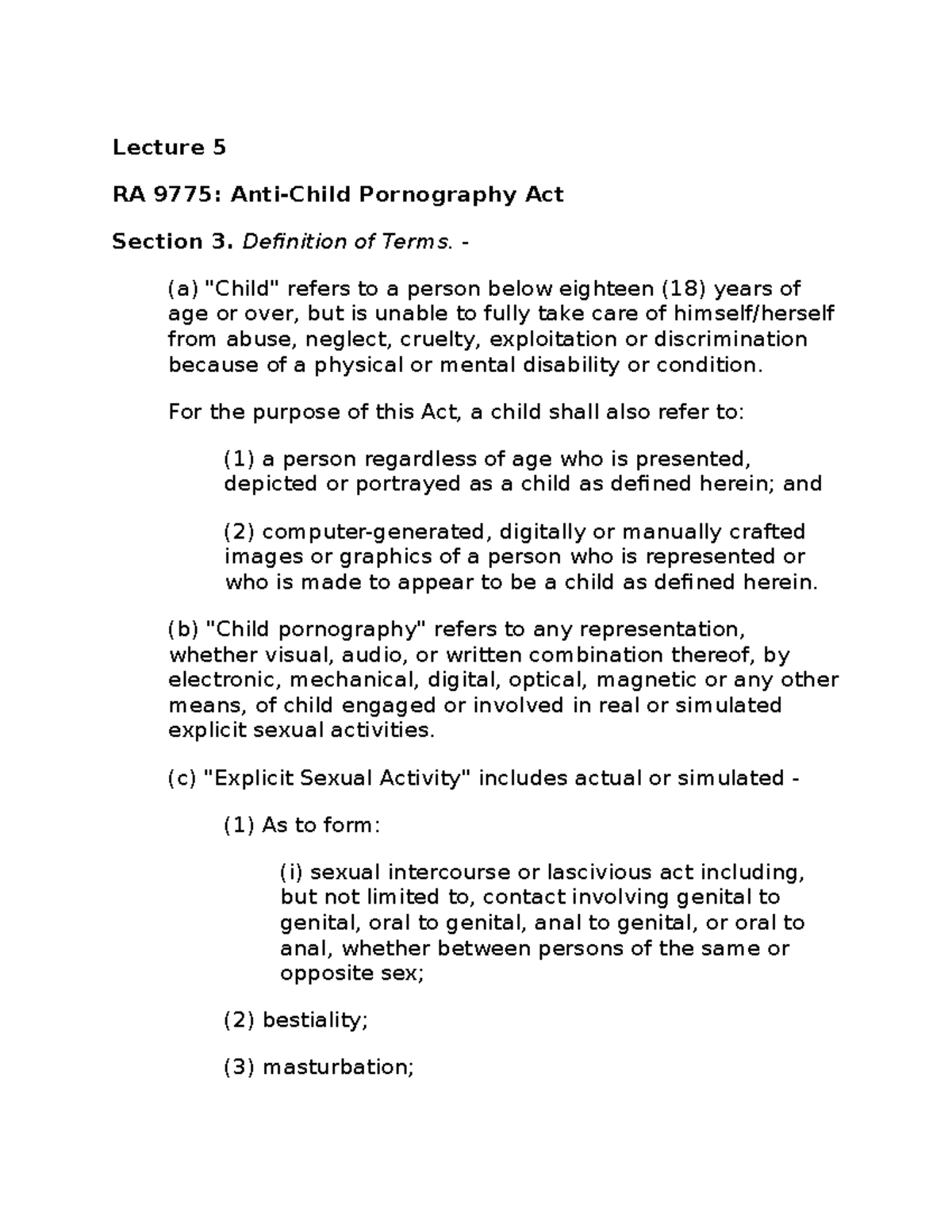 Lecture-5-1 - Criminal Law Lecture Notes - Lecture 5 RA 9775: Anti ...