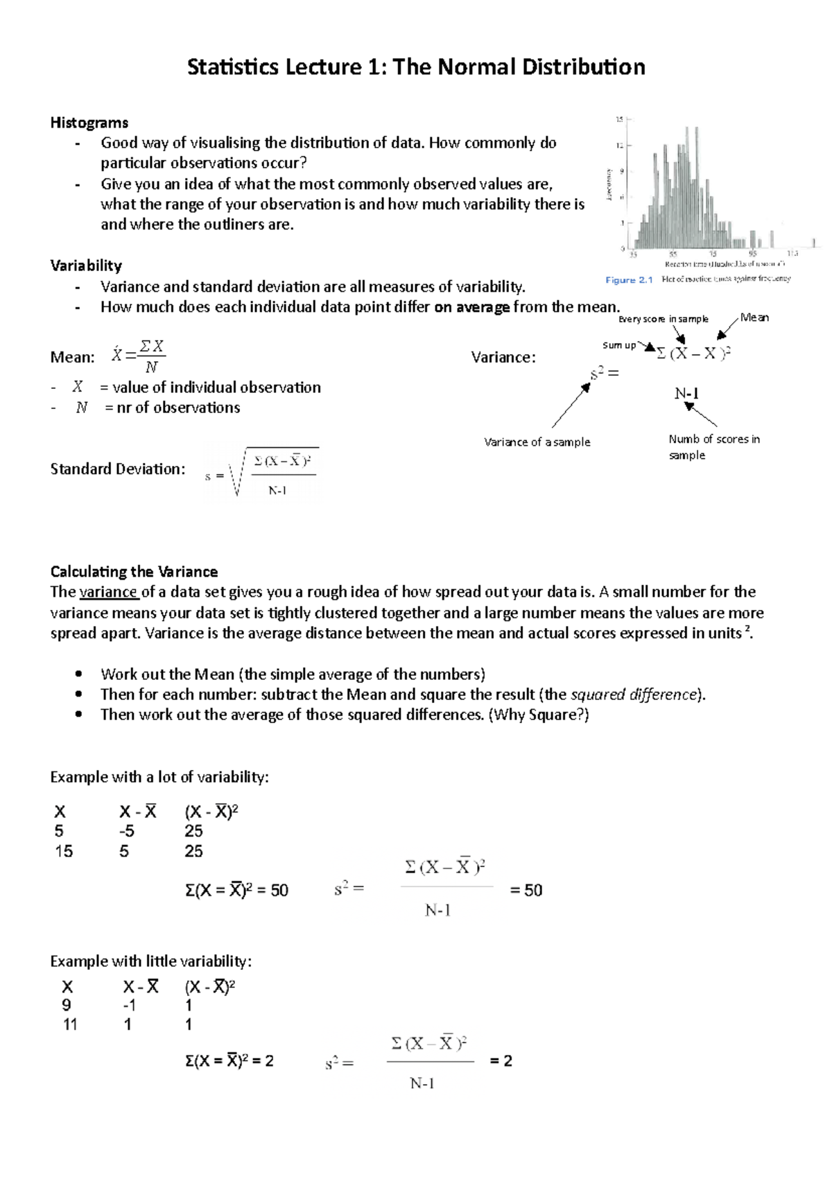 Statistics Lecture 1- The Normal Distribution - Statistics Lecture 1 ...