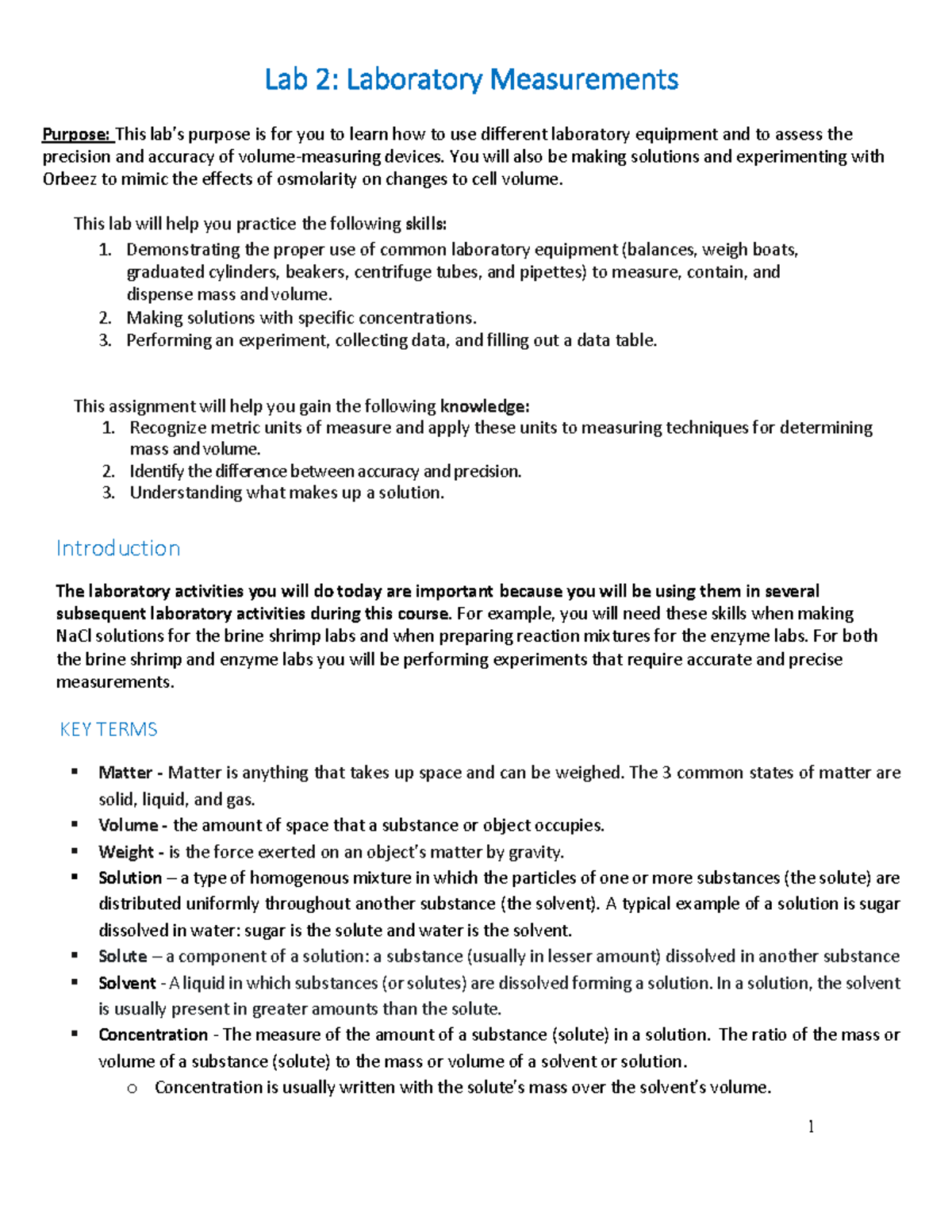 Lab 2 Laboratory Measurement Completed - Lab 2: Laboratory Measurements Purpose: This lab's ...