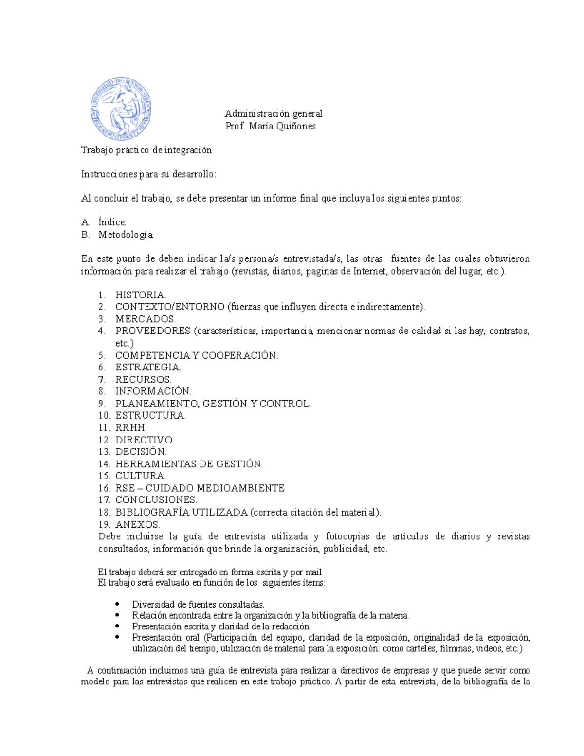 GUIA TP 2020 ADM GRAL 3 - guia para tp de administracion - Administración general Prof. María ...
