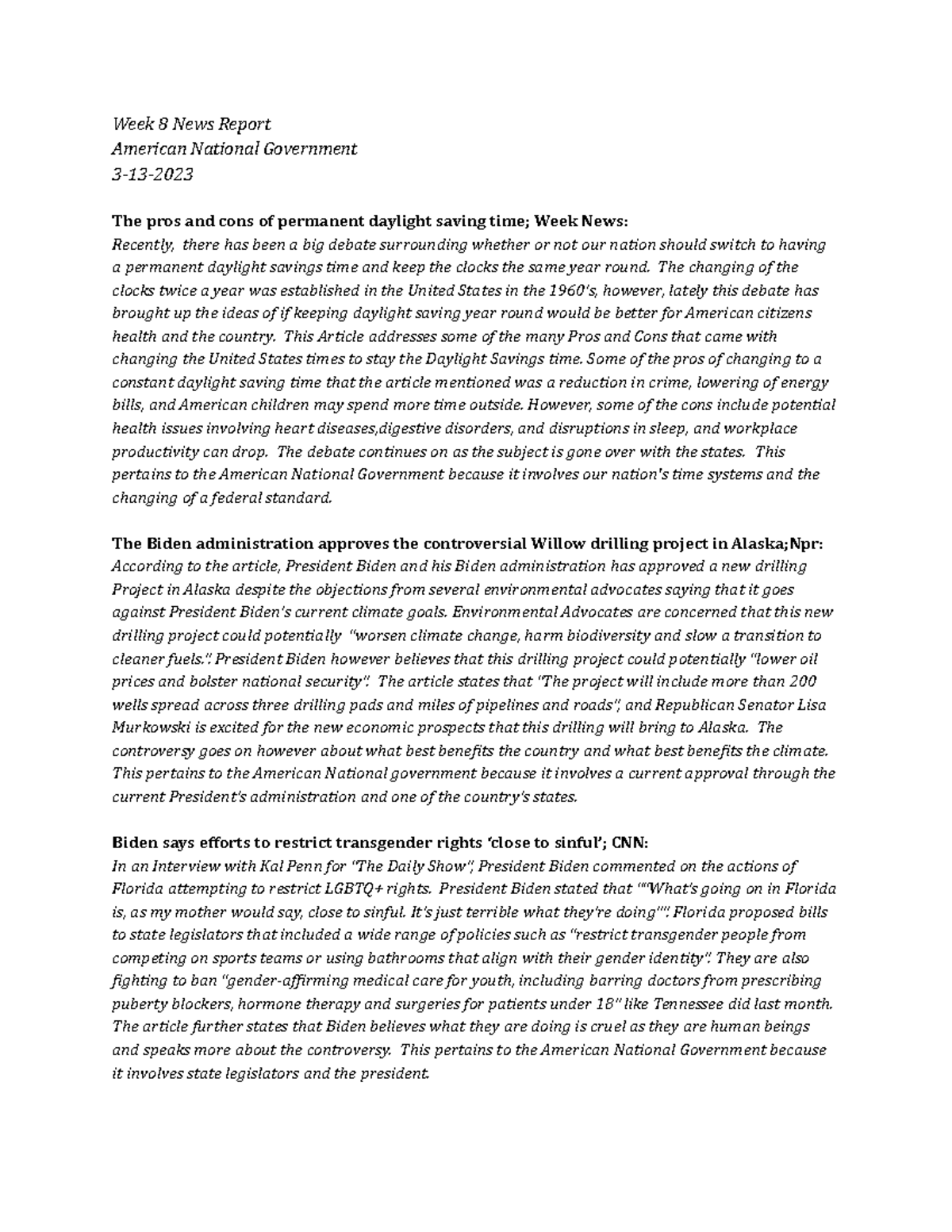 Week 8 News report - Week 8 News Report American National Government 3 ...