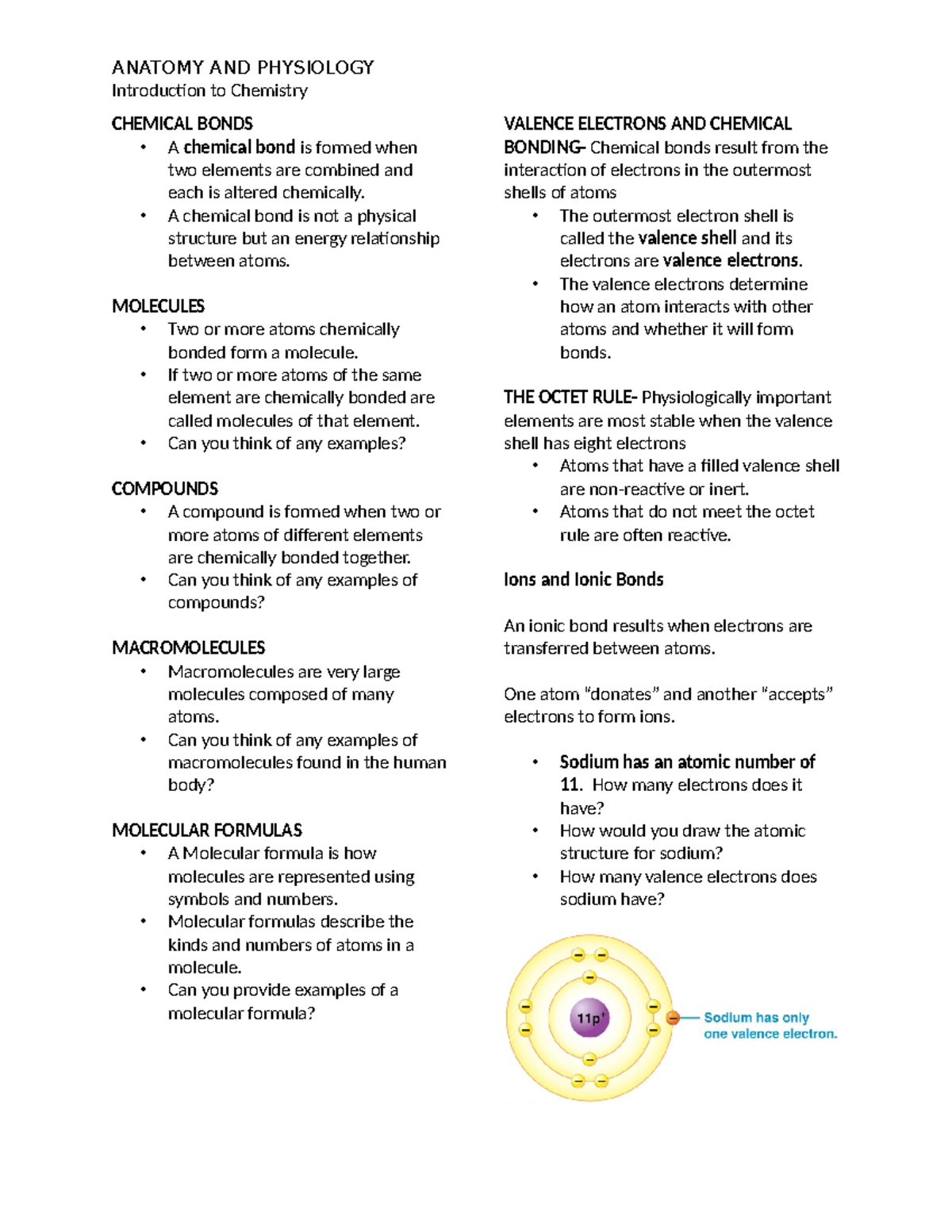 Lecture 3- Chemical Bonds - Introduction to Chemistry CHEMICAL BONDS ...