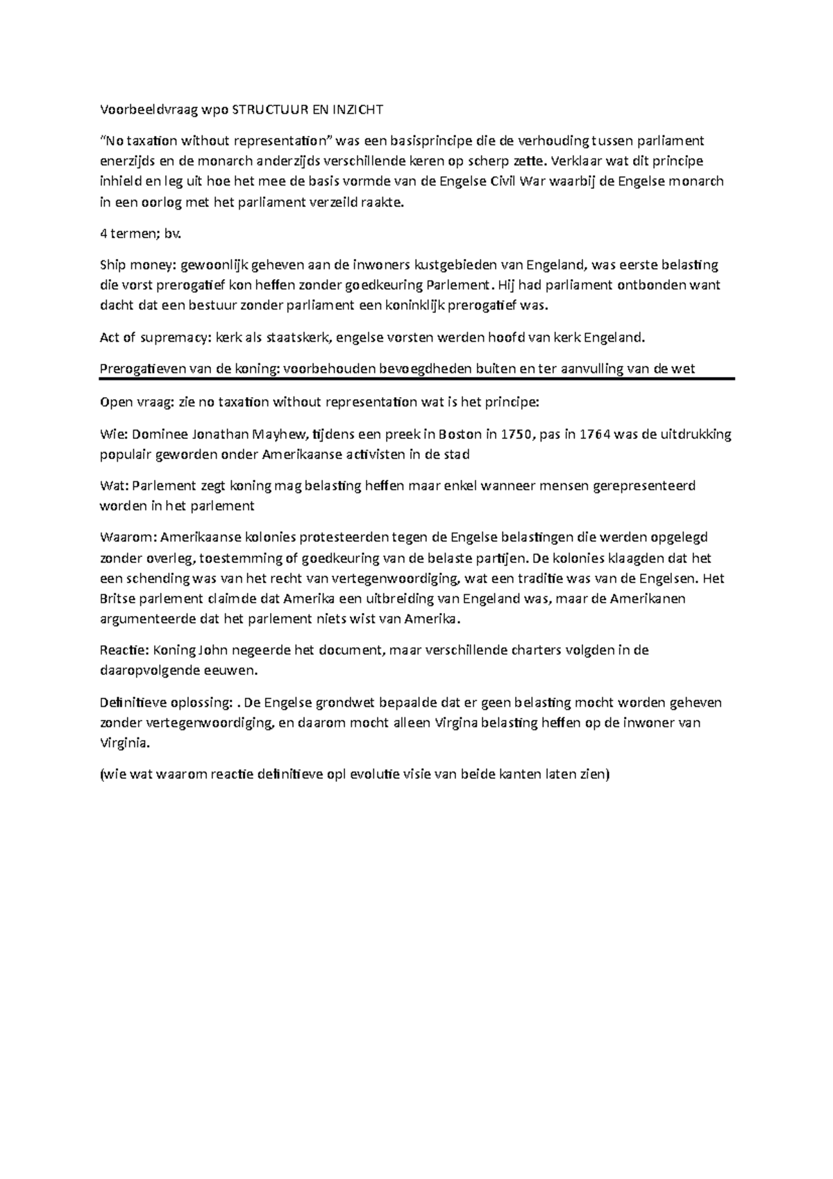 Open vraag wpo vk - antwoorden reflectievragen Verenigd Koninkrijk ...