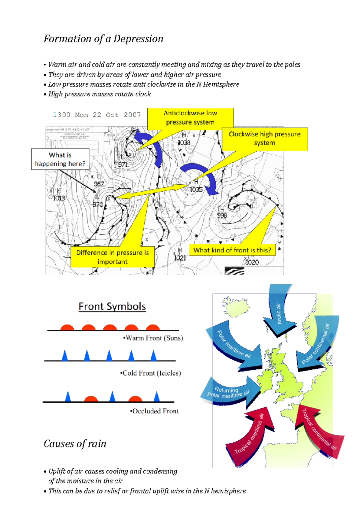 NOTES - Mountain Weather - Formation of a Depression Warm air and cold ...