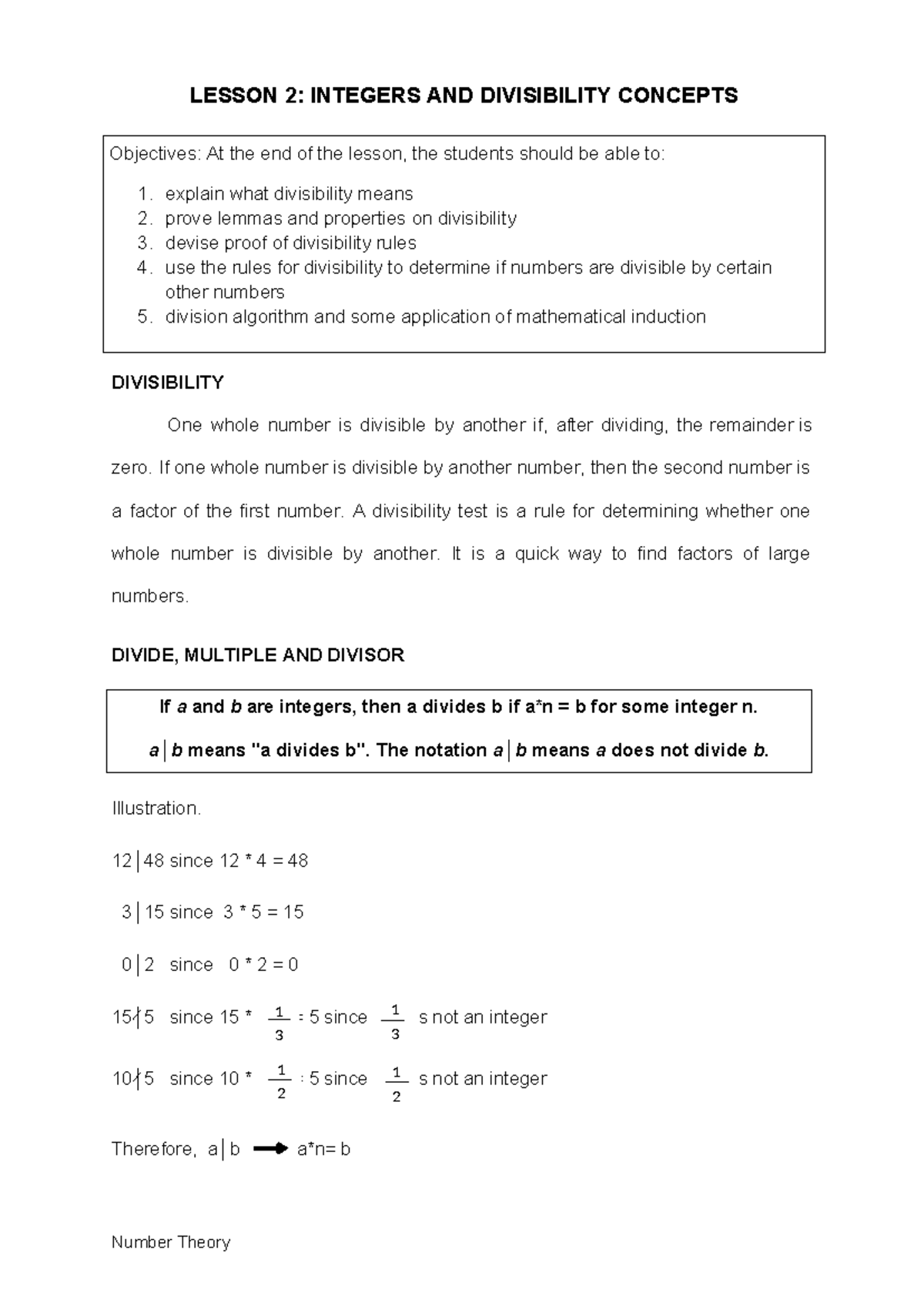 Divisibility number theory (Repaired) - DIVISIBILITY One whole number ...