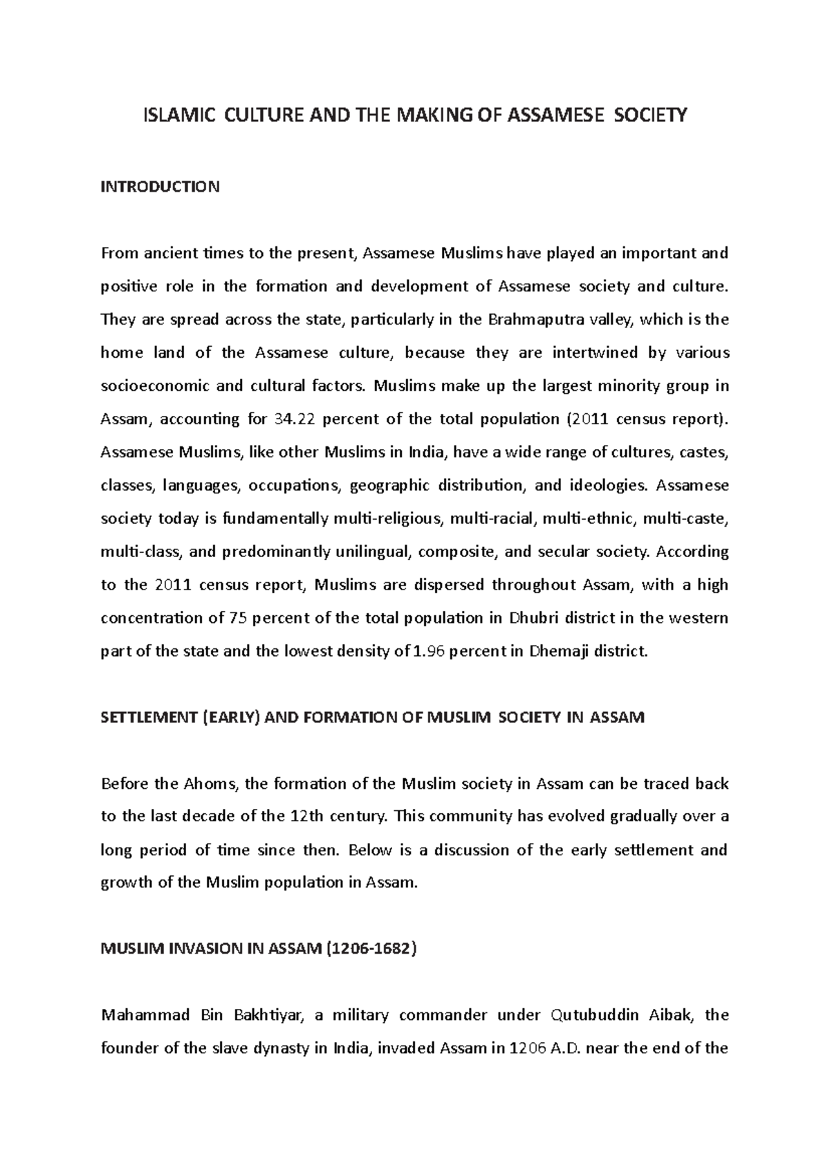 Islamic Culture AND THE Making OF Assamese Society - ISLAMIC CULTURE ...