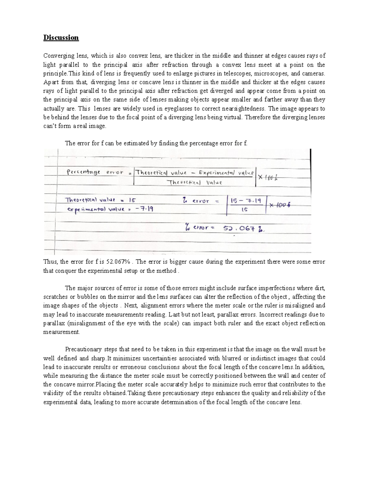 Experiment 4 phy260 datasheet - Discussion Converging lens, which is also convex lens, are ...