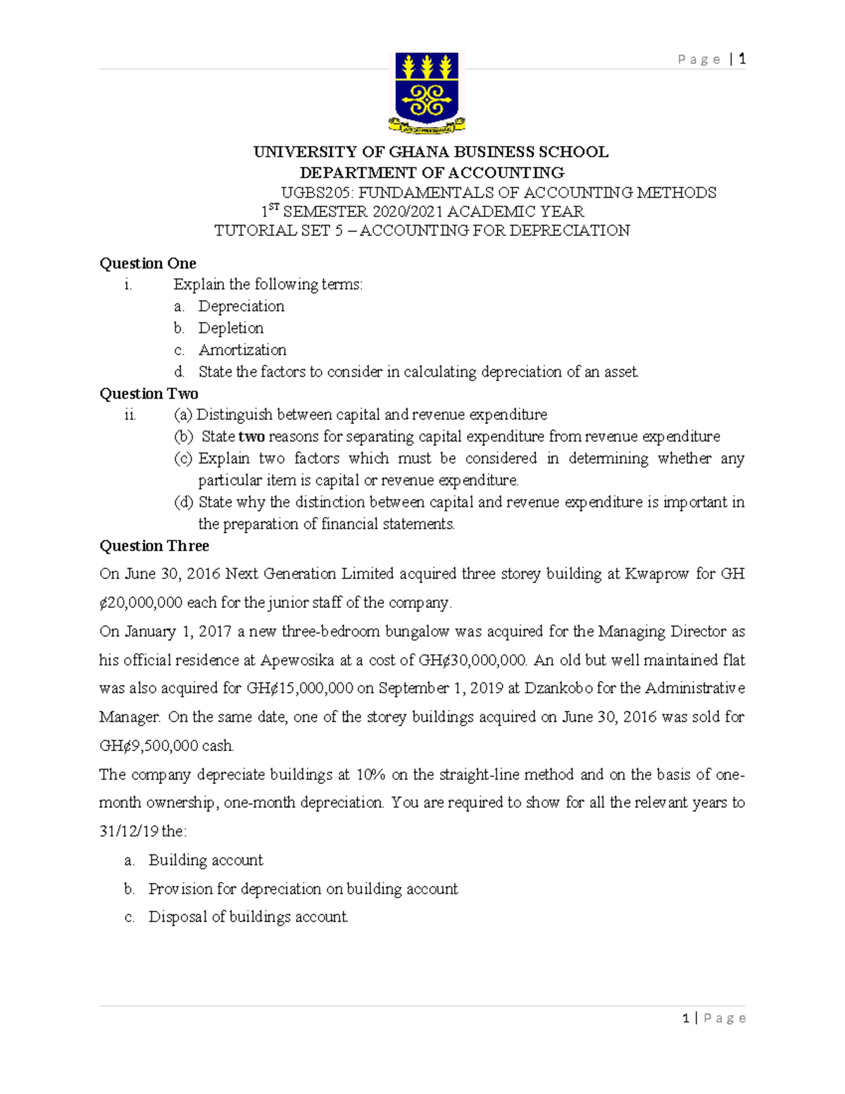 Tutorial SET FIVE - P a g e | 1 UGBS205: FUNDAMENTALS OF ACCOUNTING ...