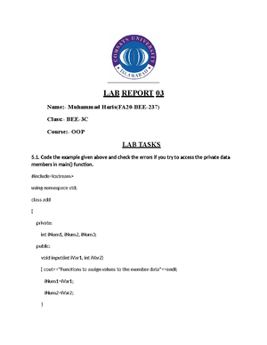DLD LAB Report #3 SAIF Ullah Satti FA20-EEE-023 - Digital Logic Design ...