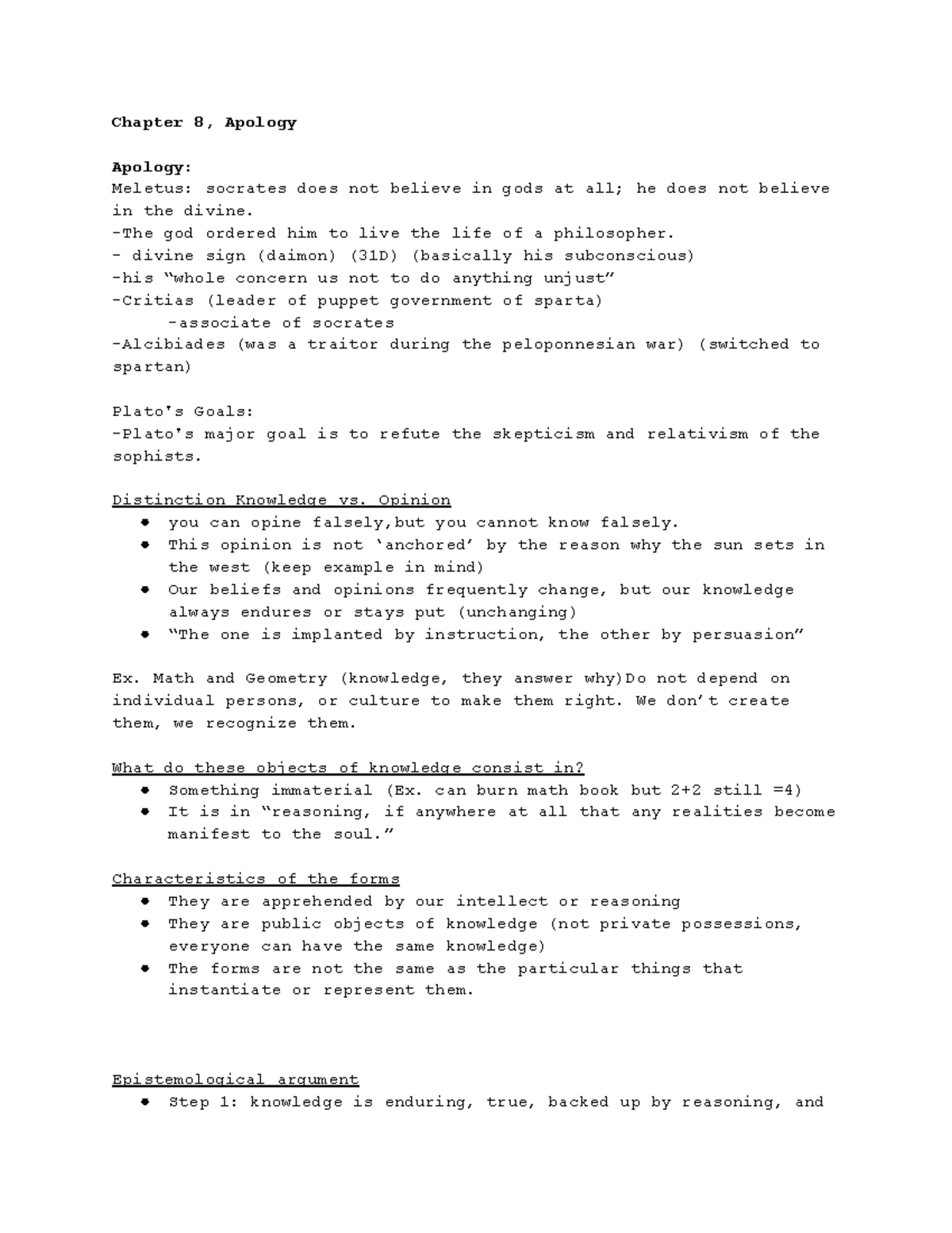 philosophy ch 8 - Chapter 8, Apology Apology: Meletus: socrates does ...