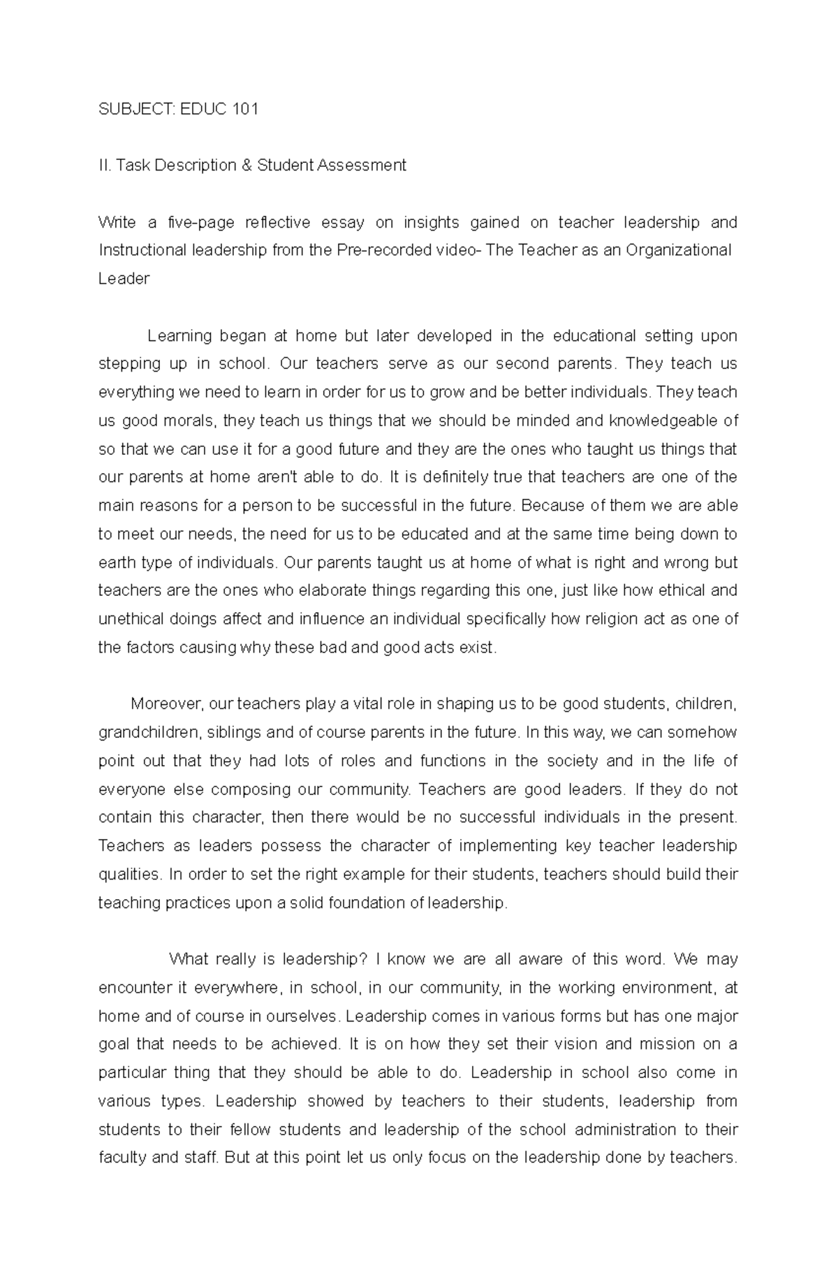 EDUC 101 Teachers and Student's Theory of Learning - SUBJECT: EDUC 101 ...