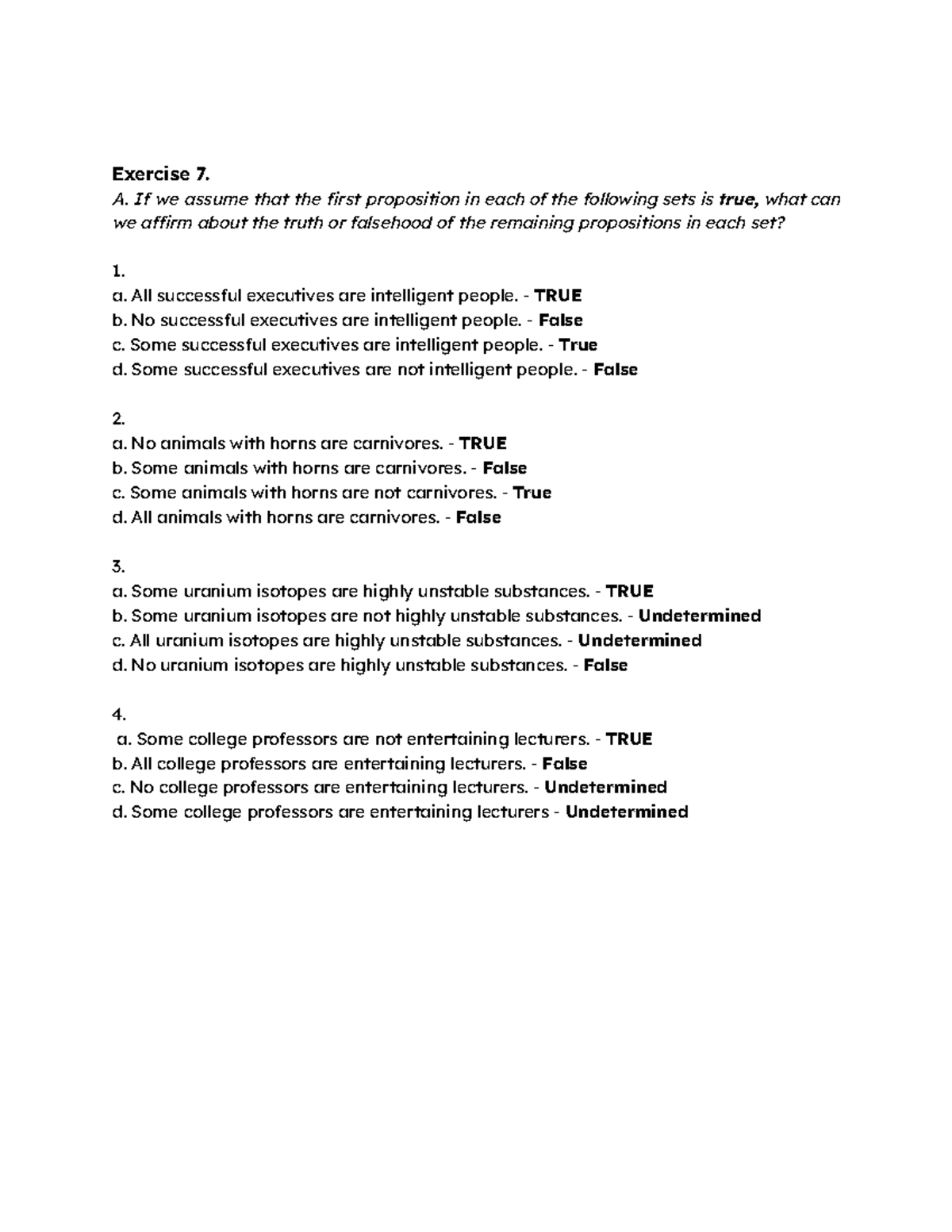 Exercise 7 Part 1- Business Logic - Exercise 7. A. If we assume that ...