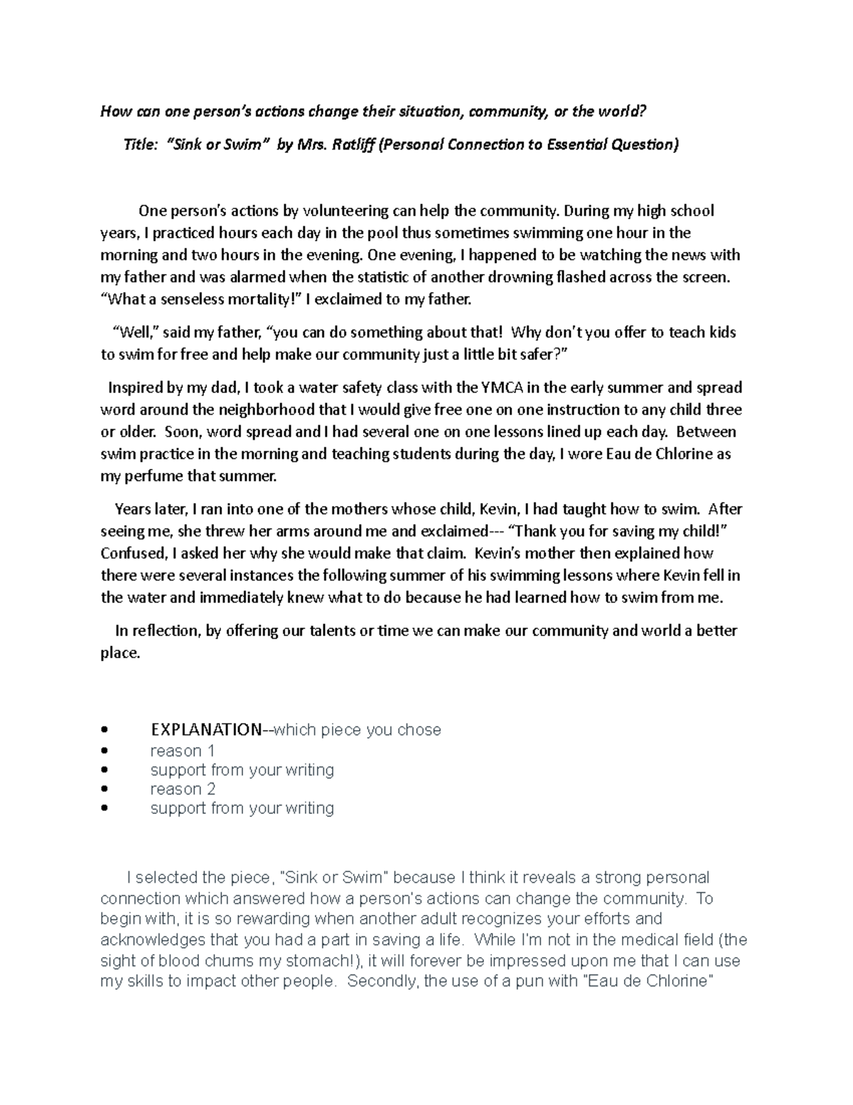 Mrs. Ratliff's revised example - How can one person’s actions change ...