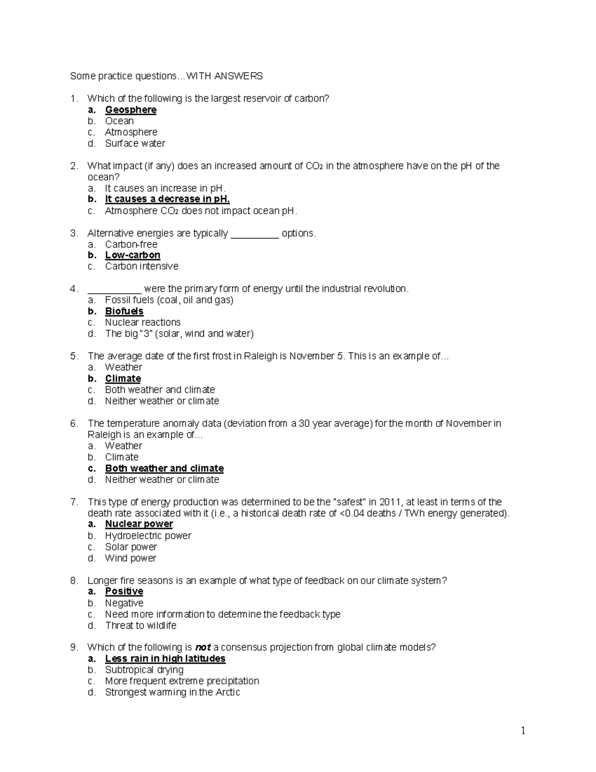 Exam 3 practice questions - Answers - Some practice questions.. ANSWERS ...