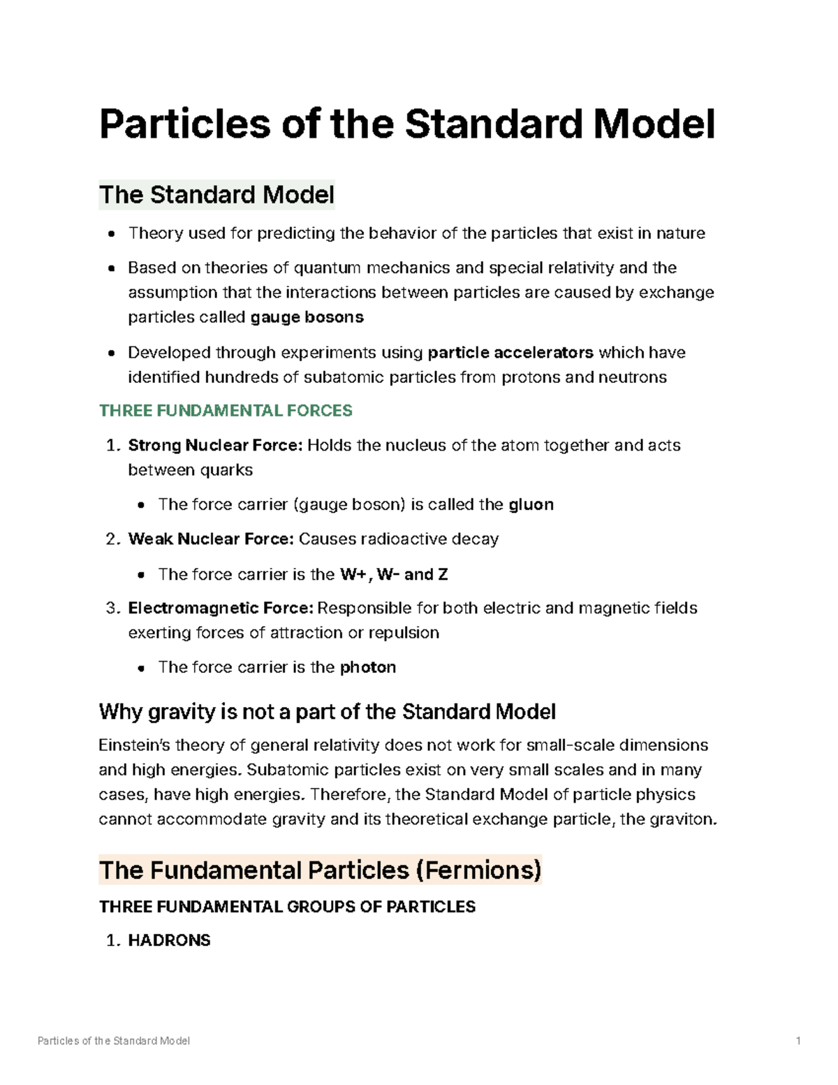 Standard Model - Subatomic particles exist on very small scales and in ...
