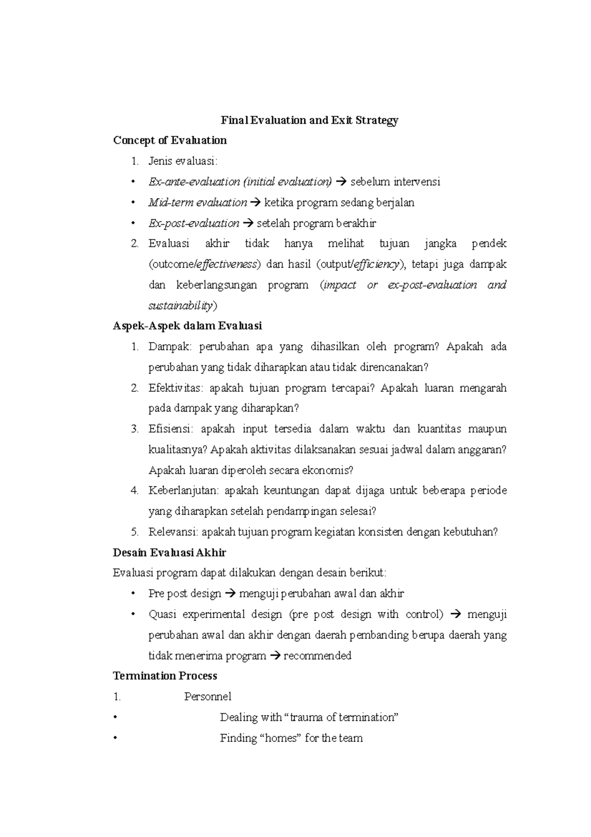 Final Evaluation and Exit Strategy - Final Evaluation and Exit Strategy ...