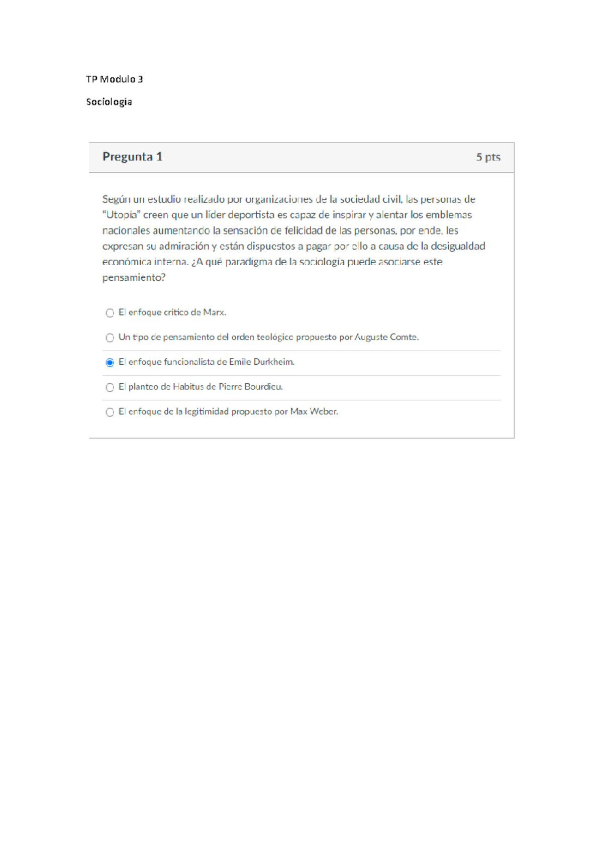 TP Modulo 3 Sociología Aprobado - Psicología Social - TP Modulo 3 Sociología - Studocu