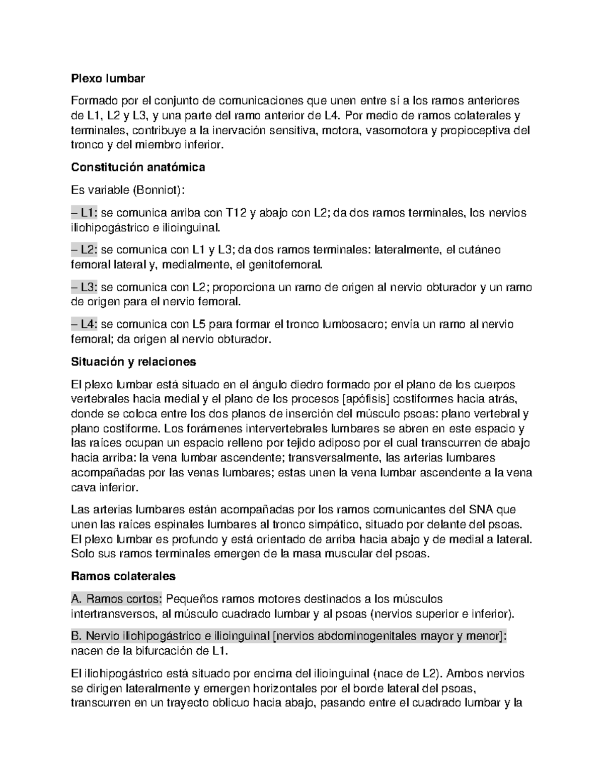 Guía Plexo Lumbar - Plexo lumbar Formado por el conjunto de comunicaciones que unen entre sí a ...