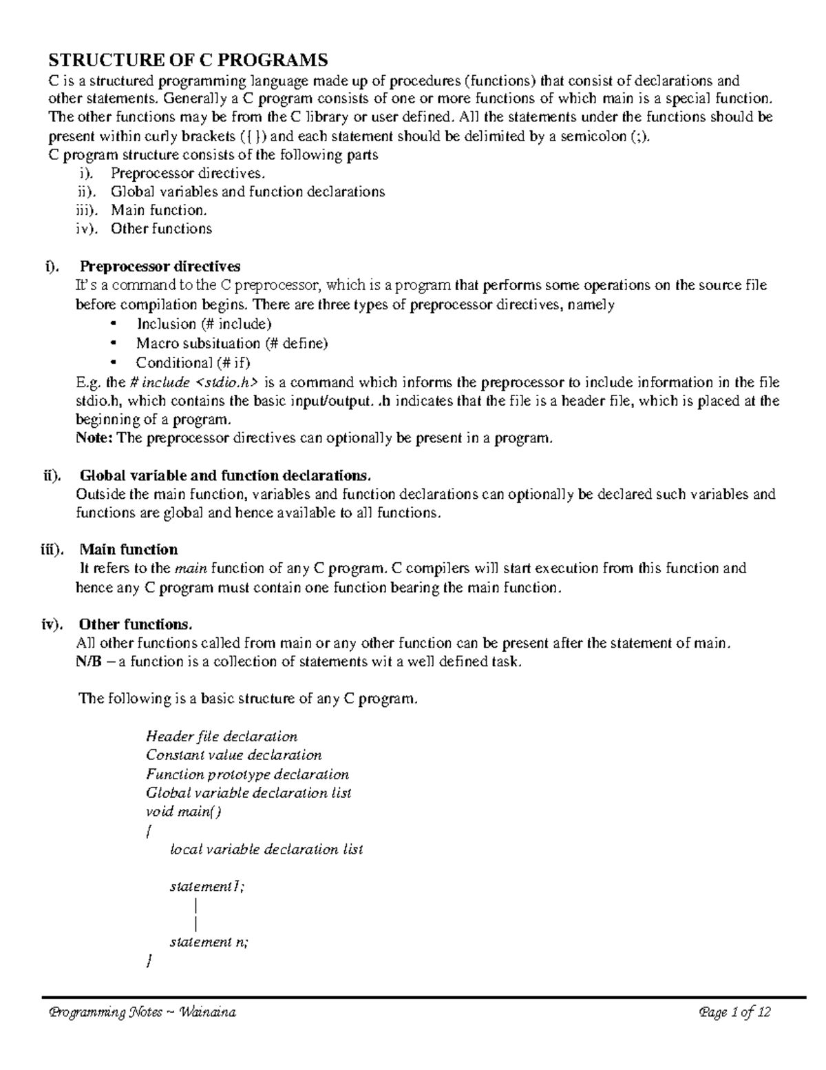 2. Structure of C program and Operators - STRUCTURE OF C PROGRAMS C is a structured programming ...