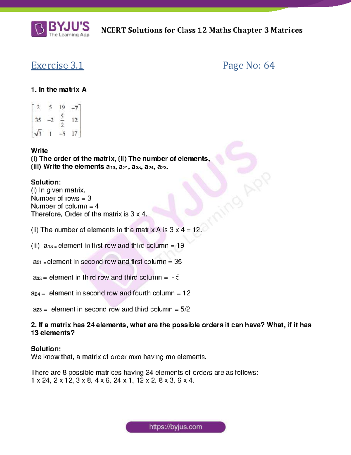 Ncert Solutions for Class 12 Maths Chapter 3 Matrices - Exercise 3 Page ...