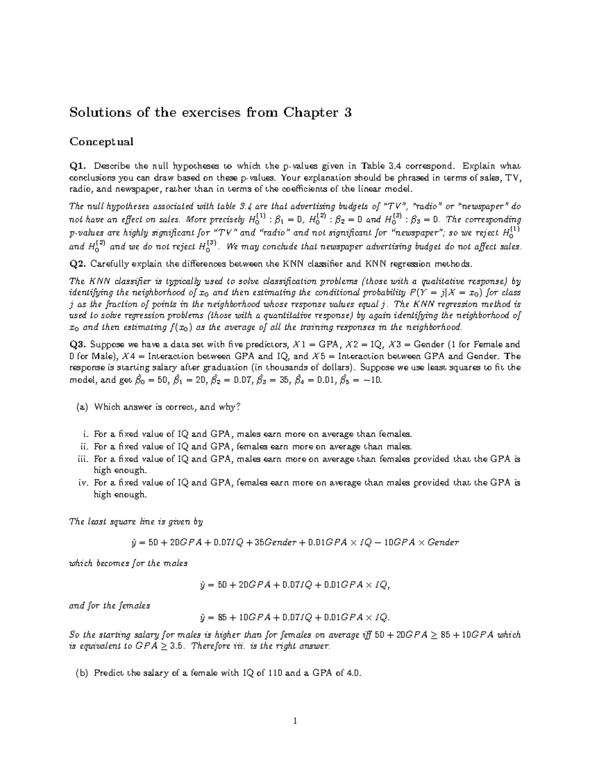 Chap3 - Solutions of the exercises from Chapter 3 Conceptual Q1. Describe the null hypotheses to ...