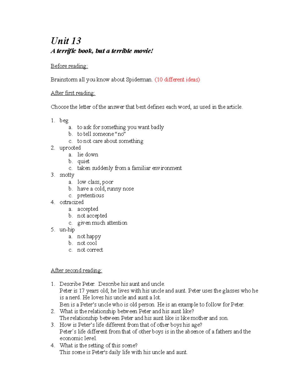 Supplemental Reading I2 U13 - Unit 13 A terrific book, but a terrible ...