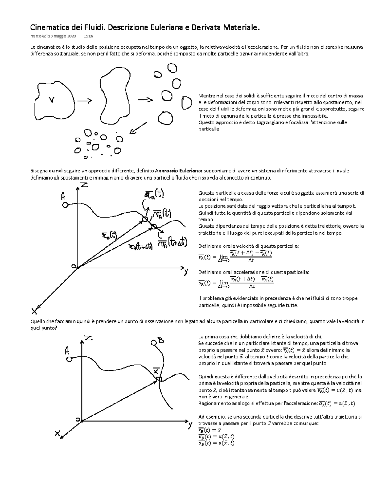 15 - Cinematica dei Fluidi. Descrizione Euleriana e Derivata Materiale - Warning: TT: undefined ...