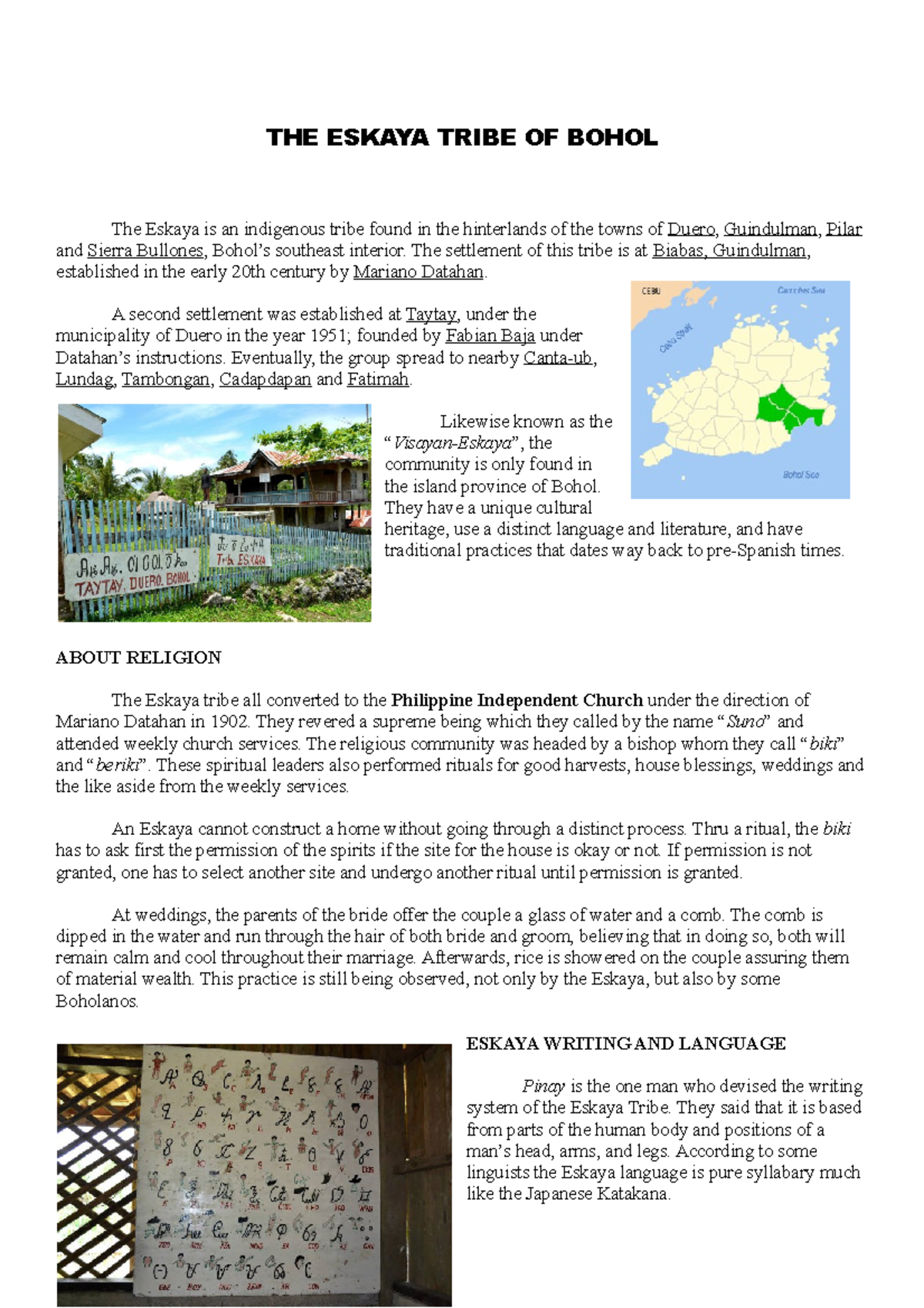 Eskaya Tribe - THE ESKAYA TRIBE OF BOHOL The Eskaya is an indigenous ...