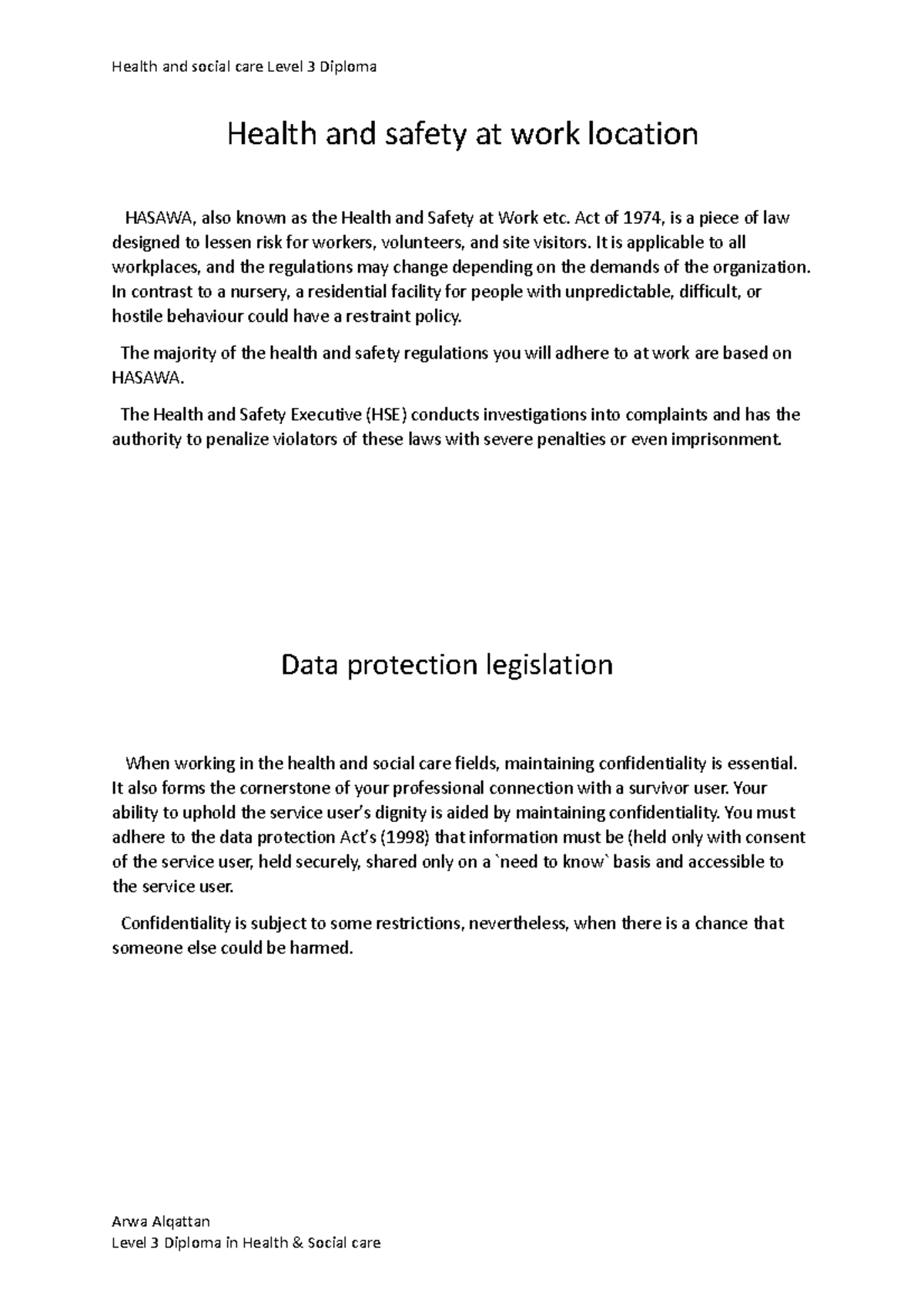 Health and safety at work location unit 7 Learning aimc c1 - Health and ...