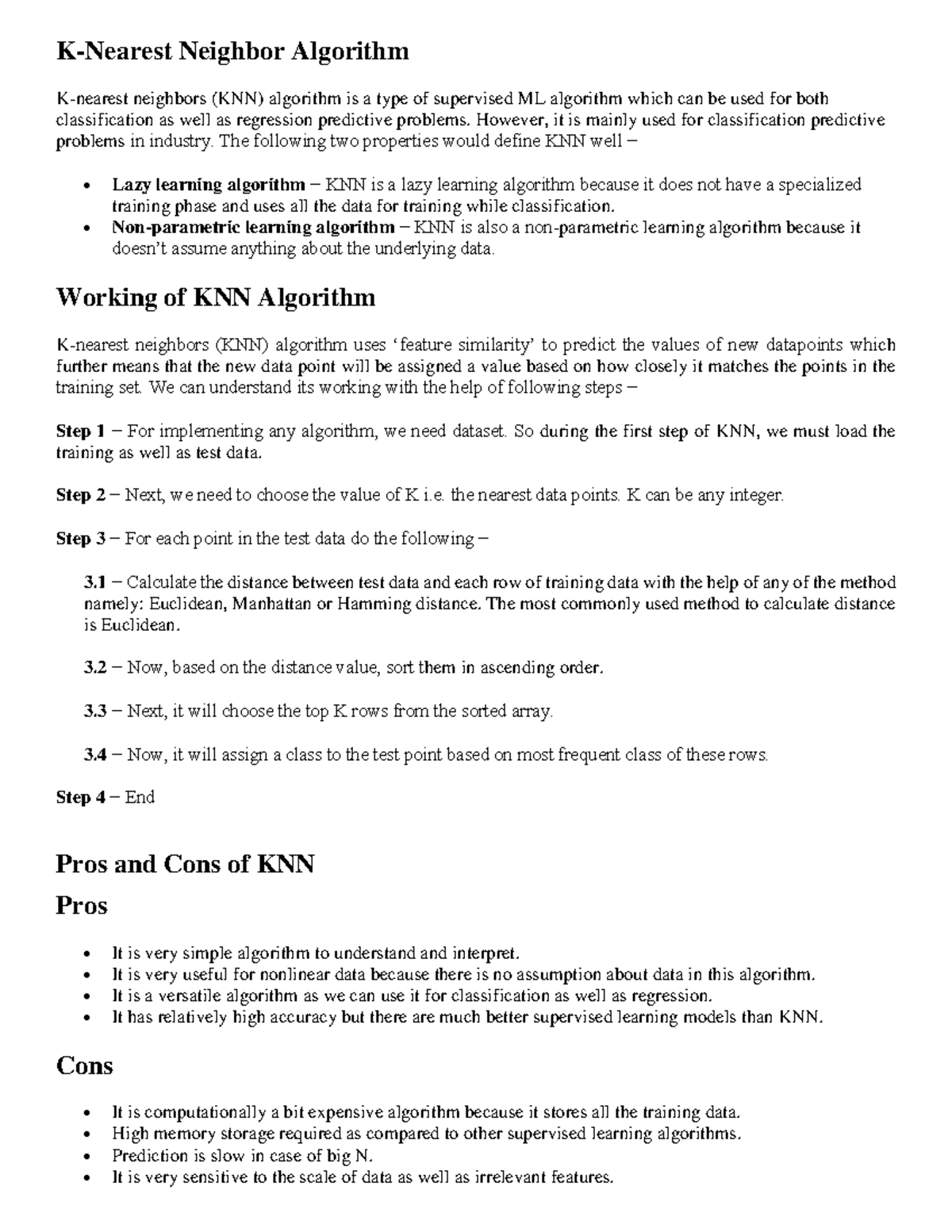 Lecture 14 KNN - K-Nearest Neighbor Algorithm K-nearest neighbors (KNN) algorithm is a type of ...