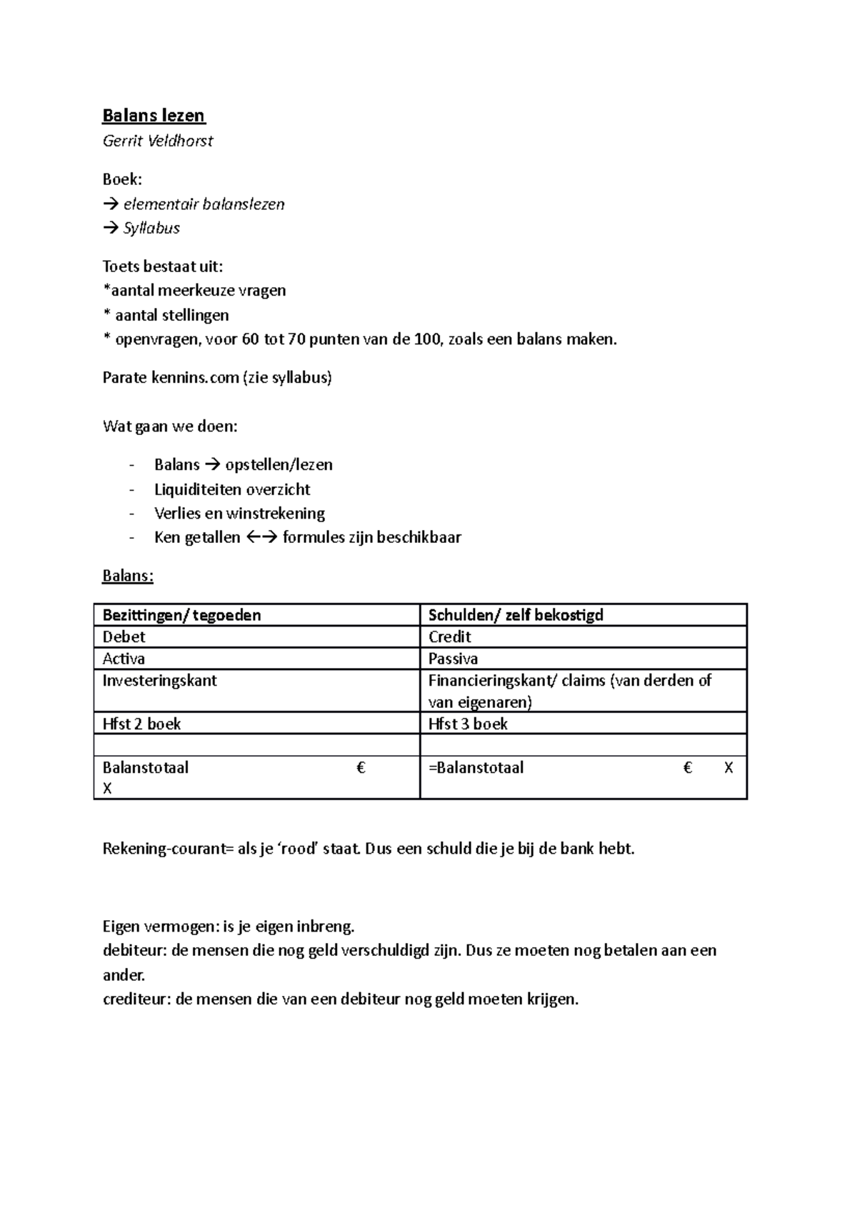 Balanslezen aantekening - Balans lezen Gerrit Veldhorst Boek ...