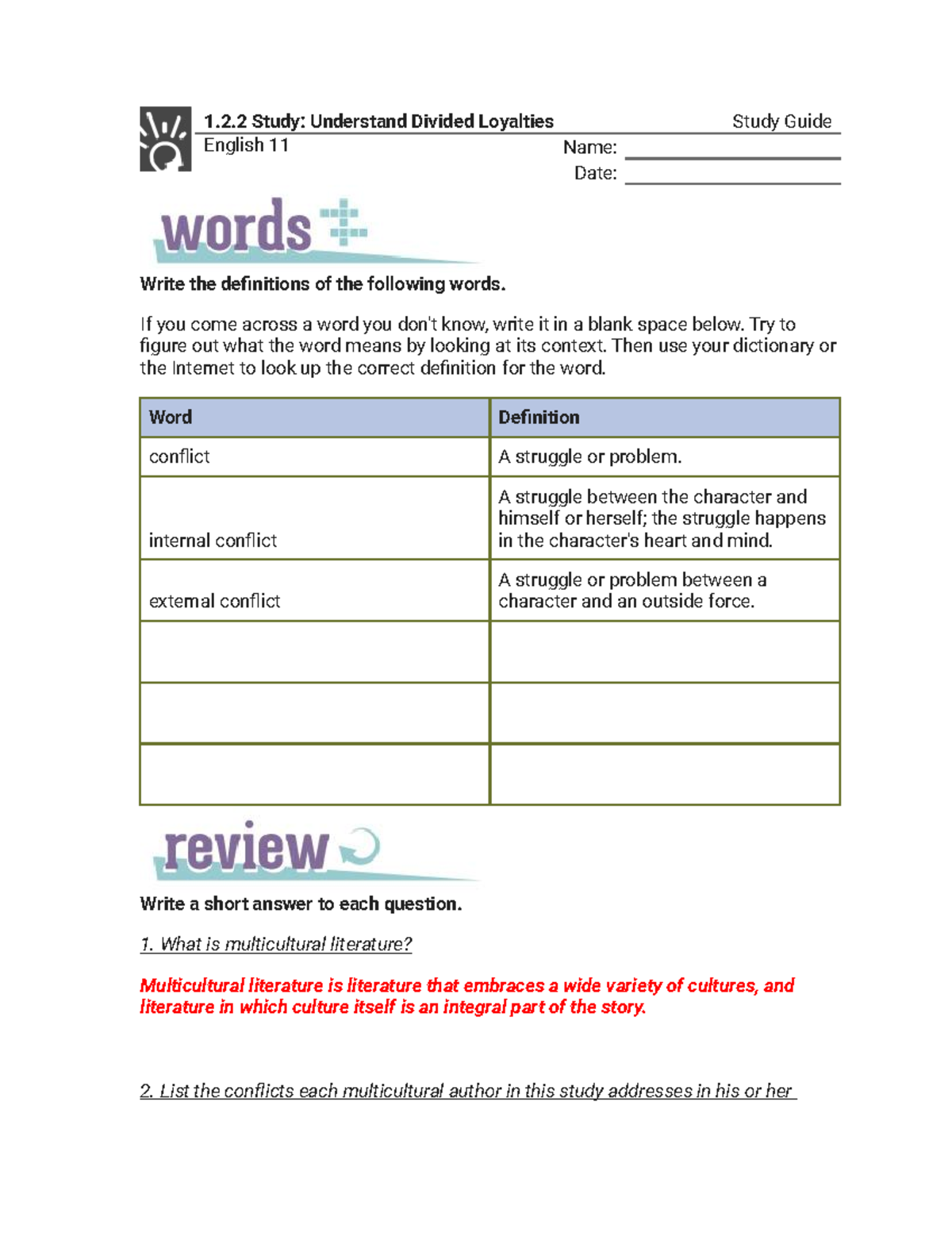 1.2.2 Study - Understand Divided Loyalties (Study guide) - 1.2 Study ...