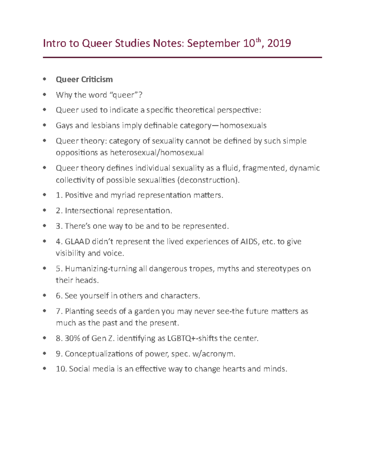 Intro to Queer Studies Notes September 10th 2019 - 1. Positive and ...