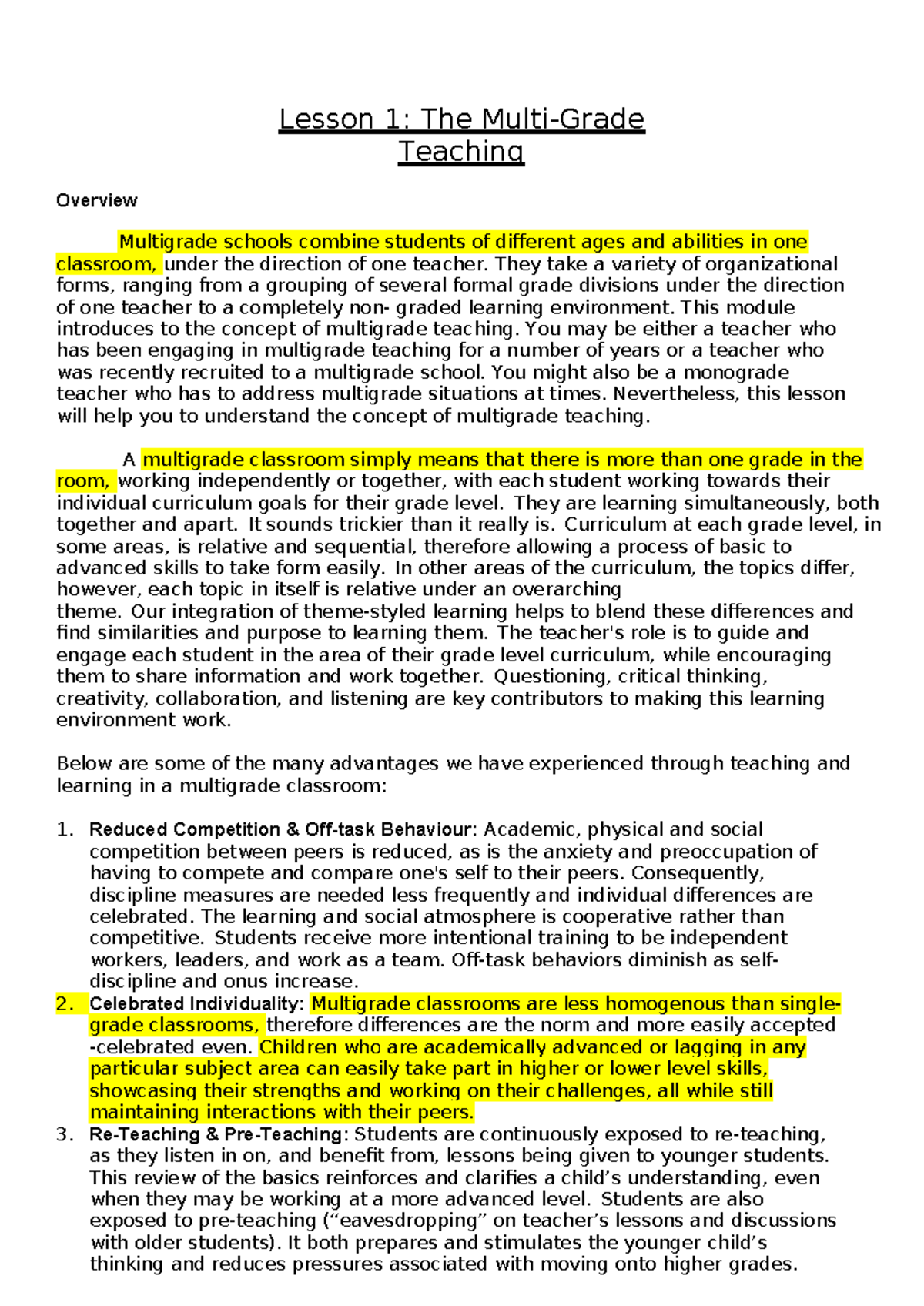 PROF ELEC QUIZ Coverage 1 L - Lesson 1: The Multi-Grade Teaching ...