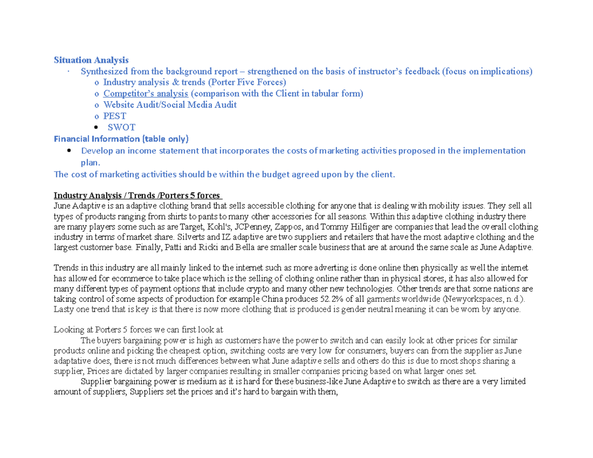 Situation Analysis marketing plan - Situation Analysis · Synthesized ...