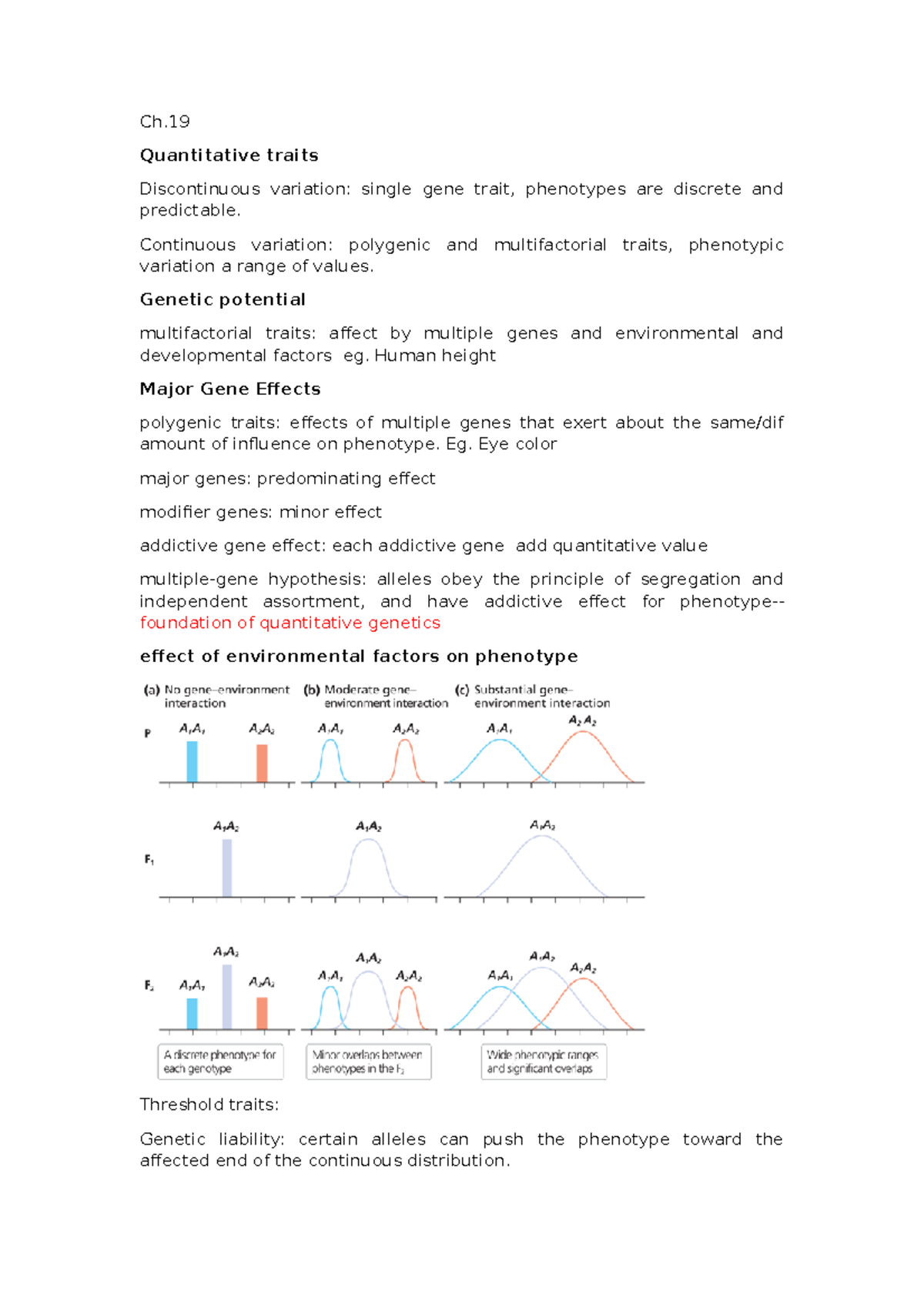 Ch19 - ch19 - Ch. Quantitative traits Discontinuous variation: single ...