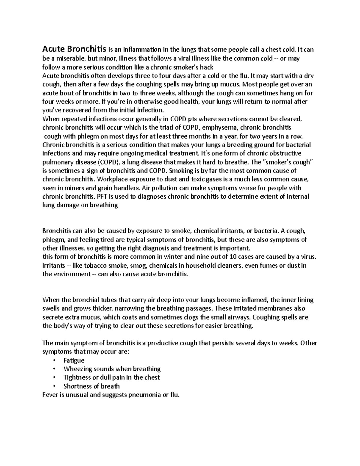 Acute bronchitis:pneumonia pp notes - Acute Bronchitis is an ...