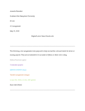 SNHU IT-140 Module 4 Assignment - 4:3 Assignment: Pseudocode Revisited Pseudocode for Higher ...
