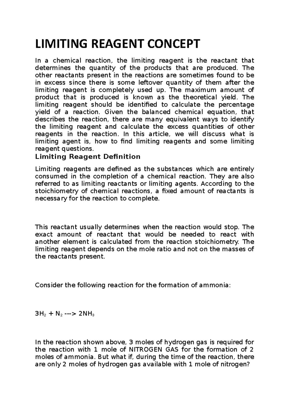 Limiting Reagent Concept - LIMITING REAGENT CONCEPT In a chemical ...