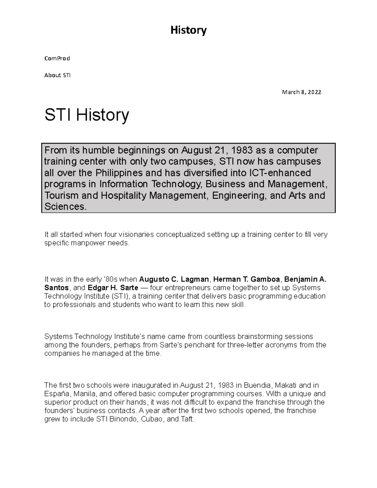 Sailog Keith-Cricia 1LE - History ComProd About STI March 8, 2022 STI ...
