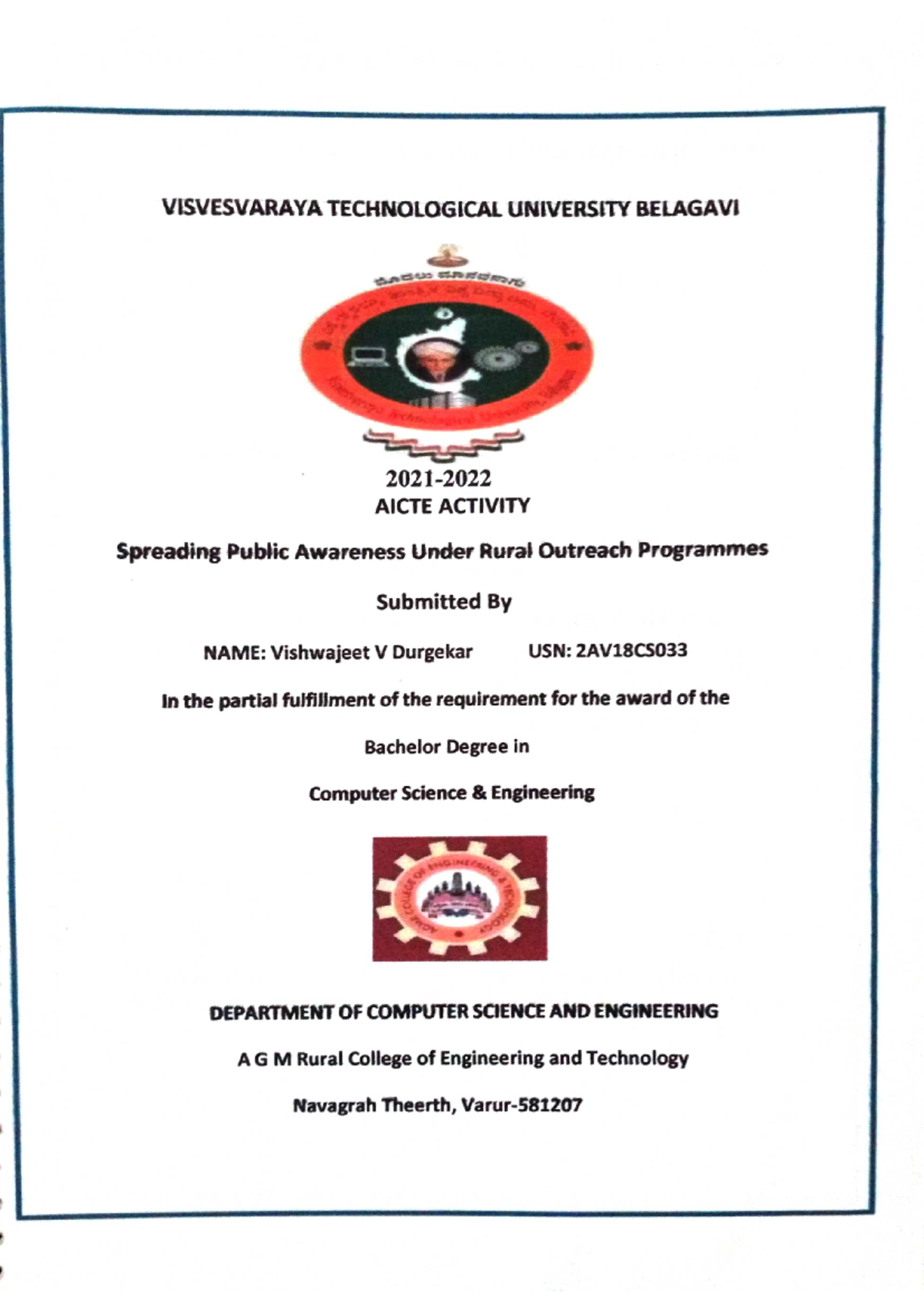 Vishwa spa - AICTE report - Computer Science and Engineering - Studocu