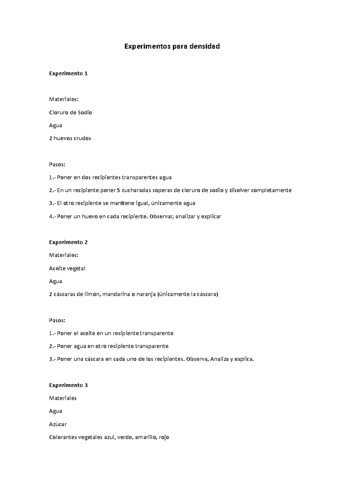 Densidad - electricidad y magnetismo - Experimentos para densidad ...