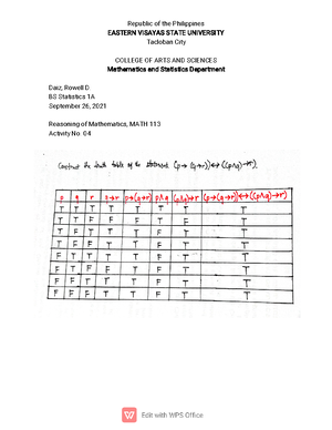 Daiz R BSStat 1A MATH113 Activity 1 - Daiz, Rowell D. BS Statistics 2A ...
