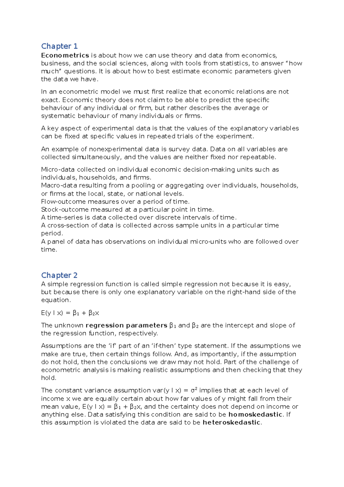 Summary Samenvatting Principles Of Econometrics Chapter 1 Econometrics Is About How We Can