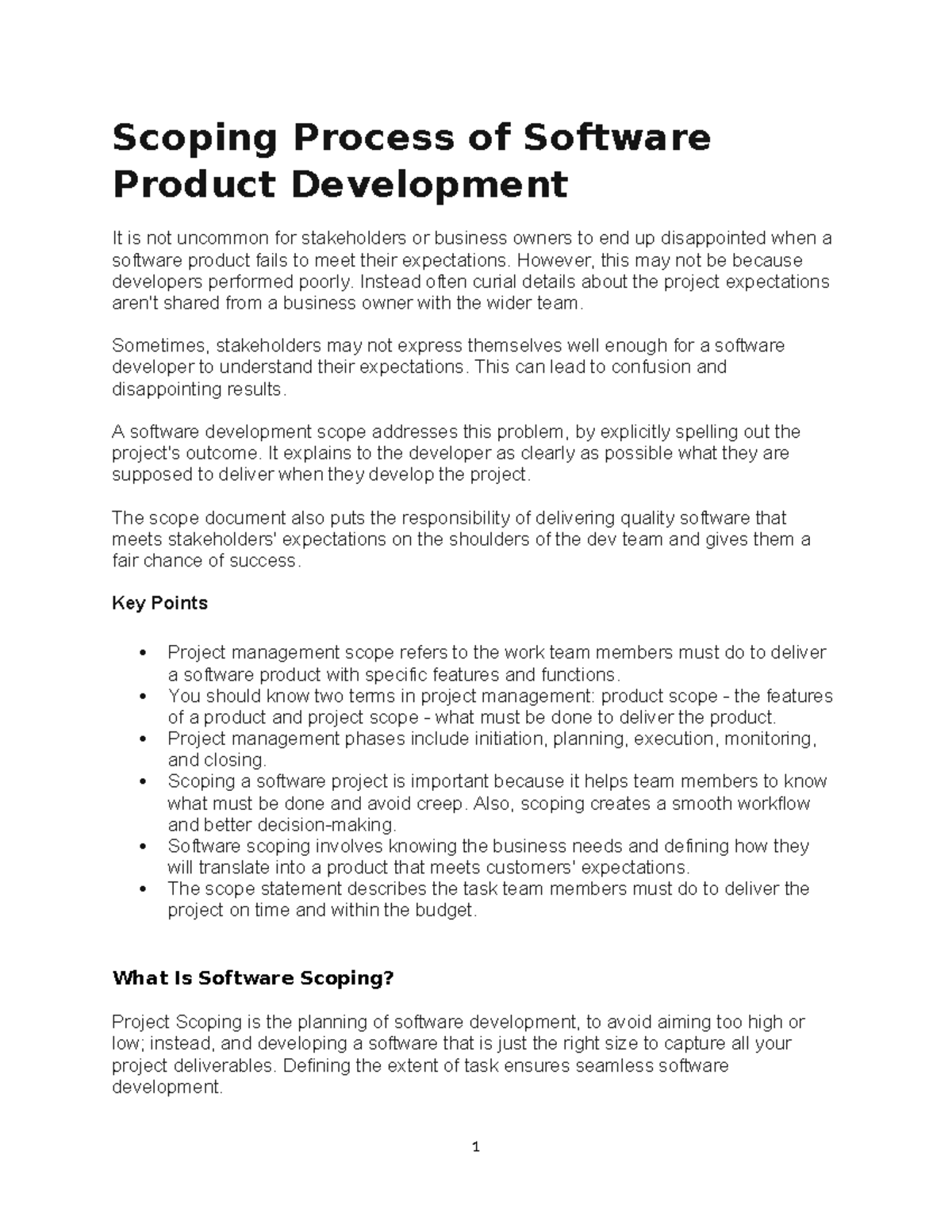 teacher's notes - Scoping Process of Software Product Development It is ...