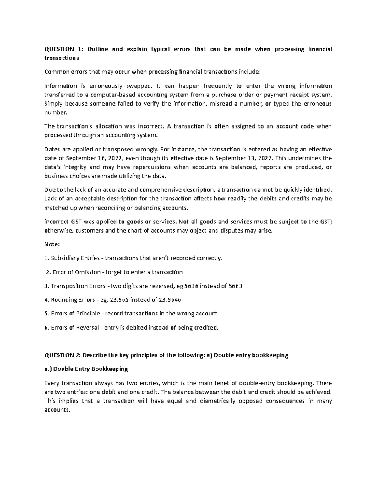 Document 1 - Profit and loss - QUESTION 1: Outline and explain typical ...
