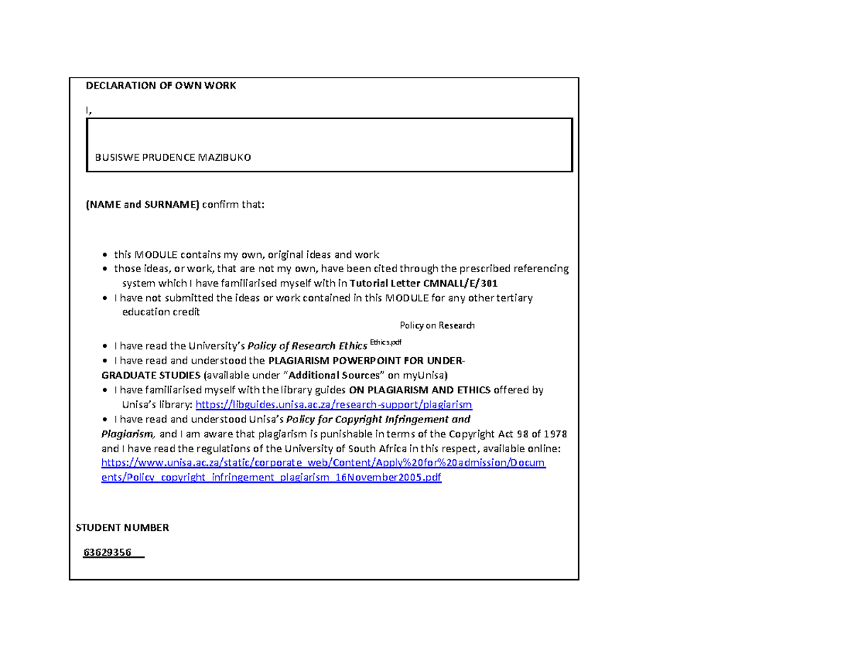 DPR1504-22-S2 - ITS AN ASSESSEMNT 1 - DECLARATION OF OWN WORK I ...