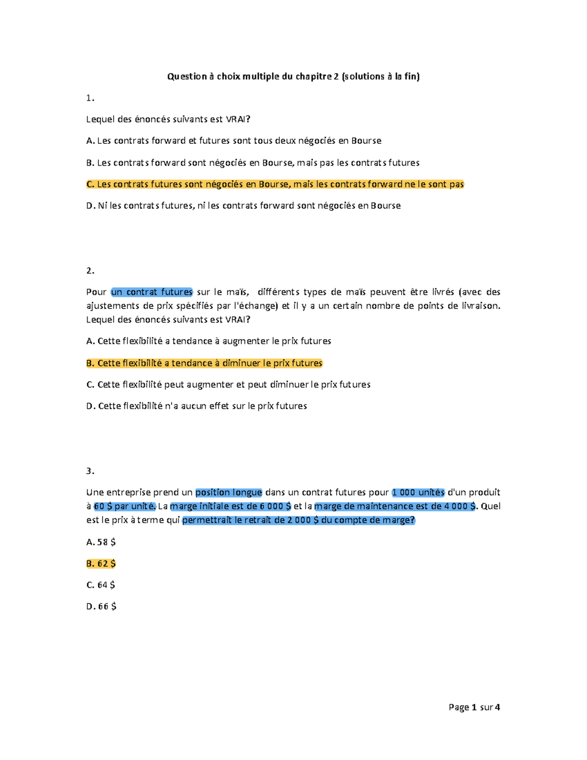 Seance 2e ques choix mult chap2 - Question à choix multiple du chapitre ...