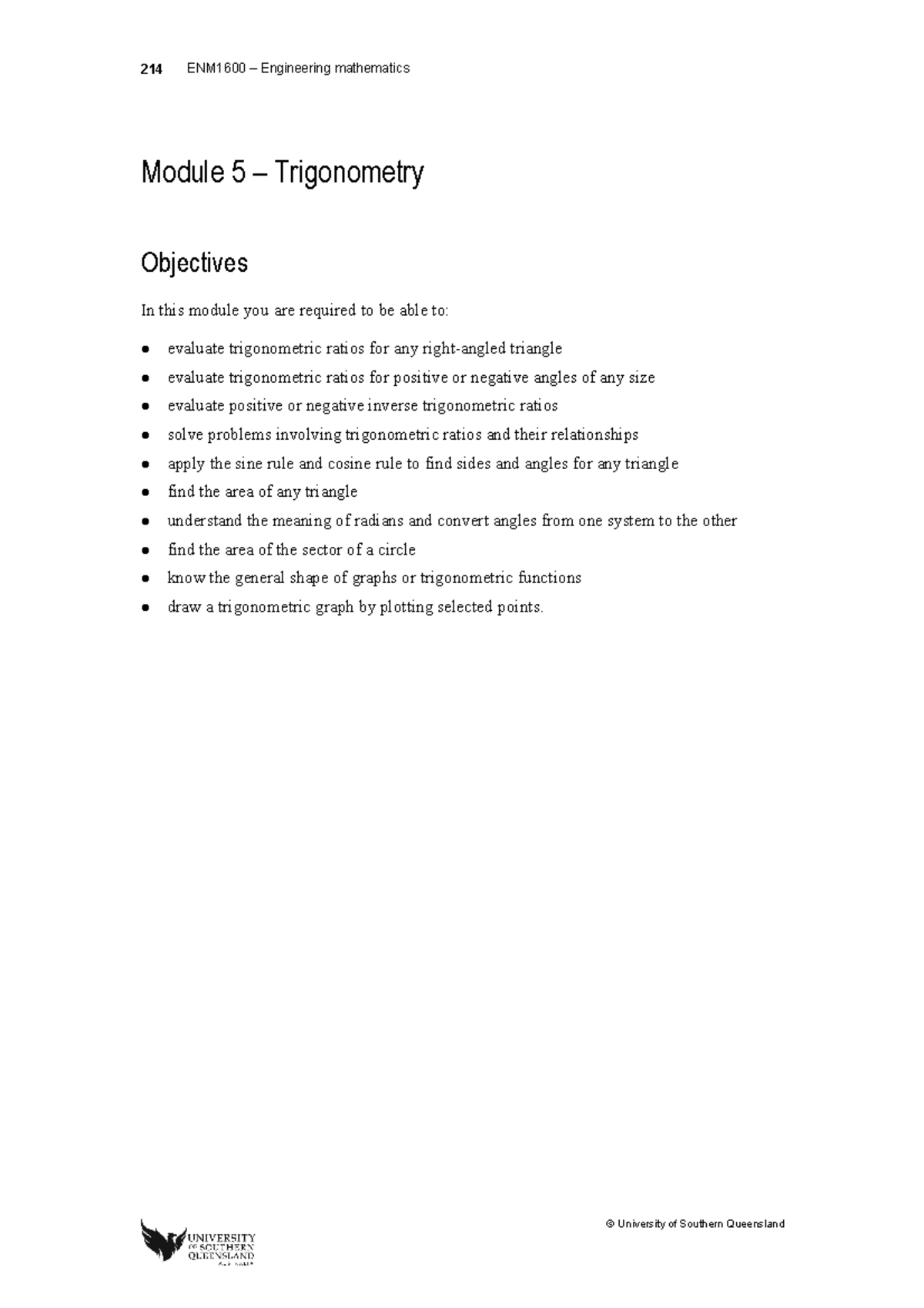 ENM1600 2013 Module Notes 5 - Trigonometry - 214 ENM1600 – Engineering ...